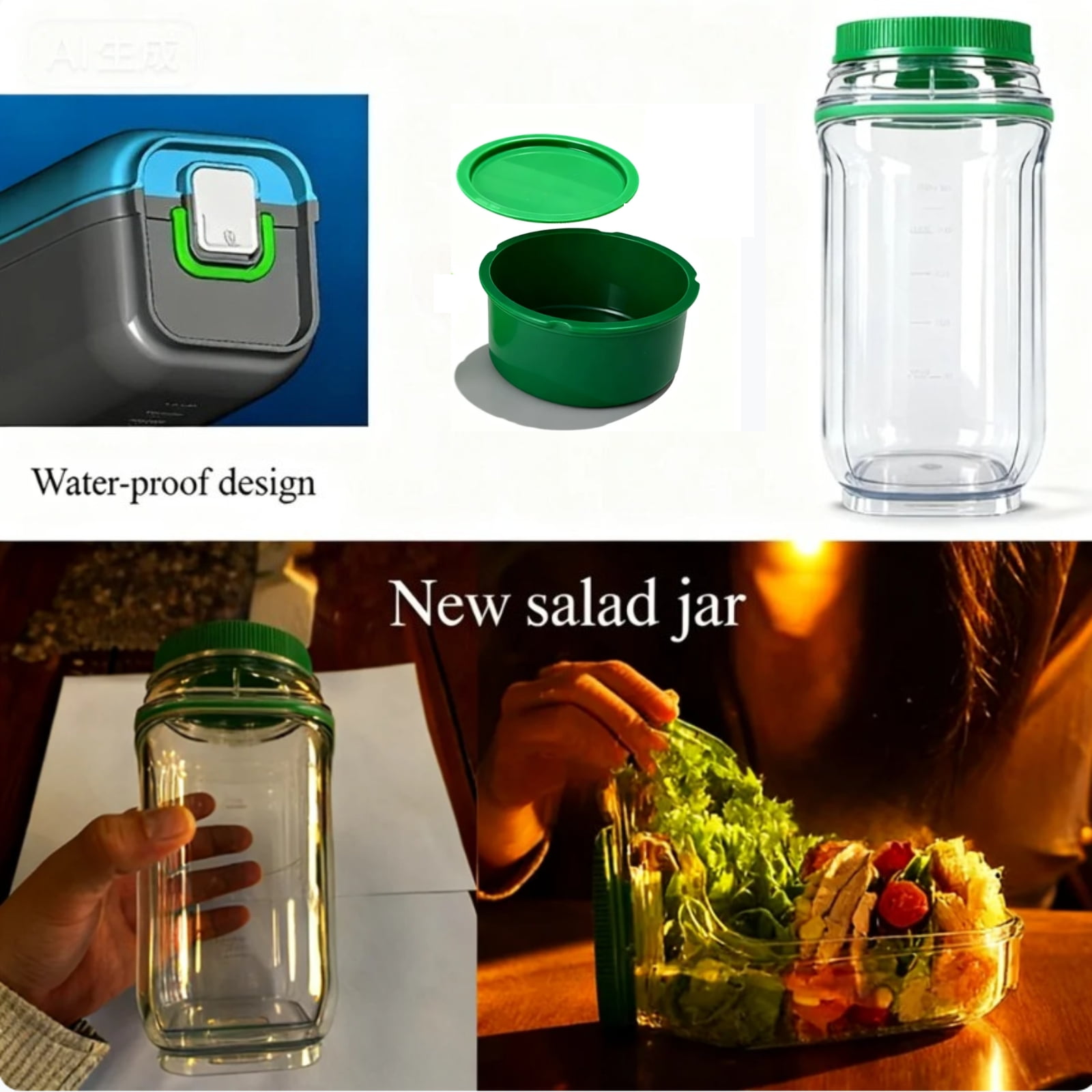 Upgrade Salad Pod Mason Jar Salad Container Side Open with Leakproof ...