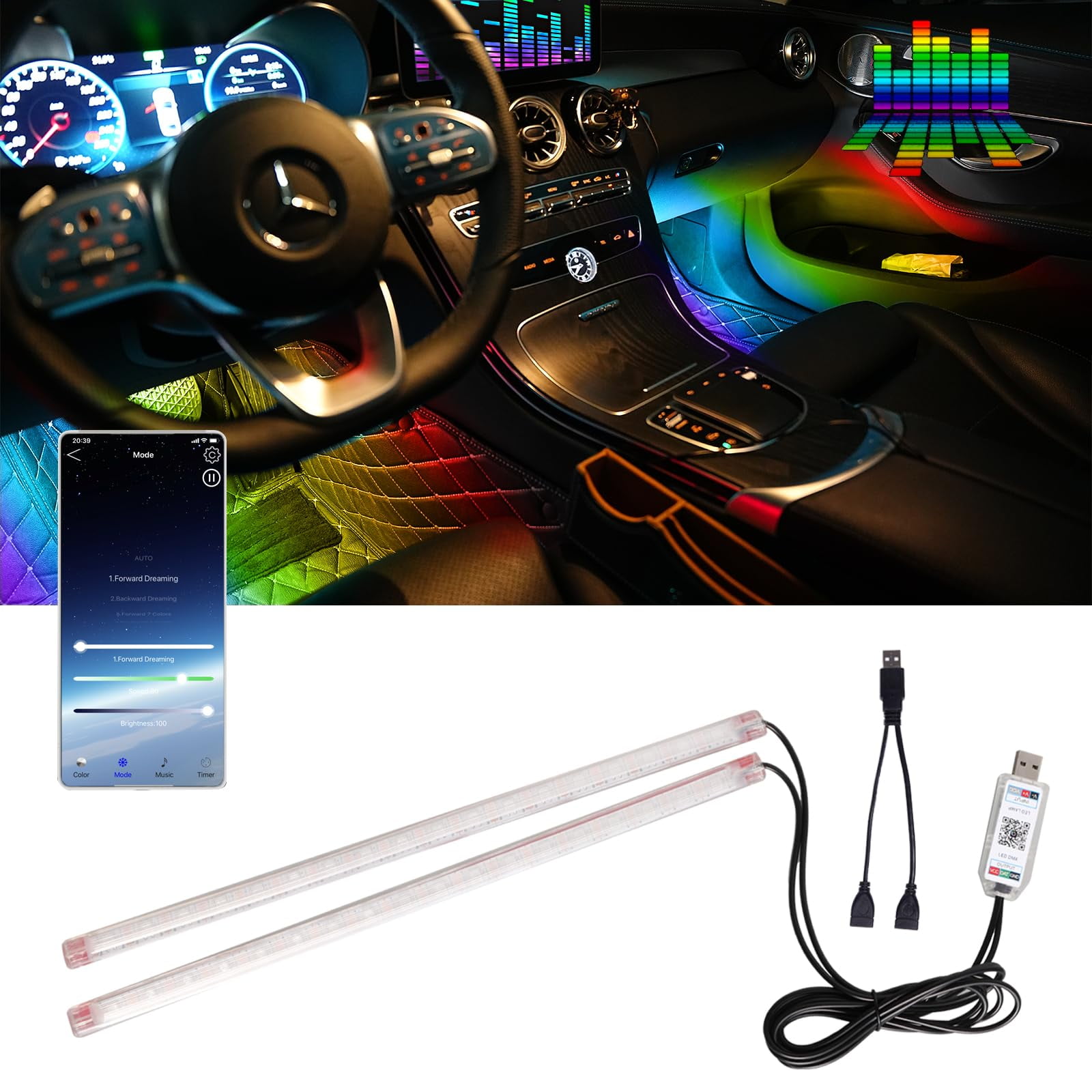 Upgrade Smart USB Dream Color Interior BSL1 Car LED Light with App ...