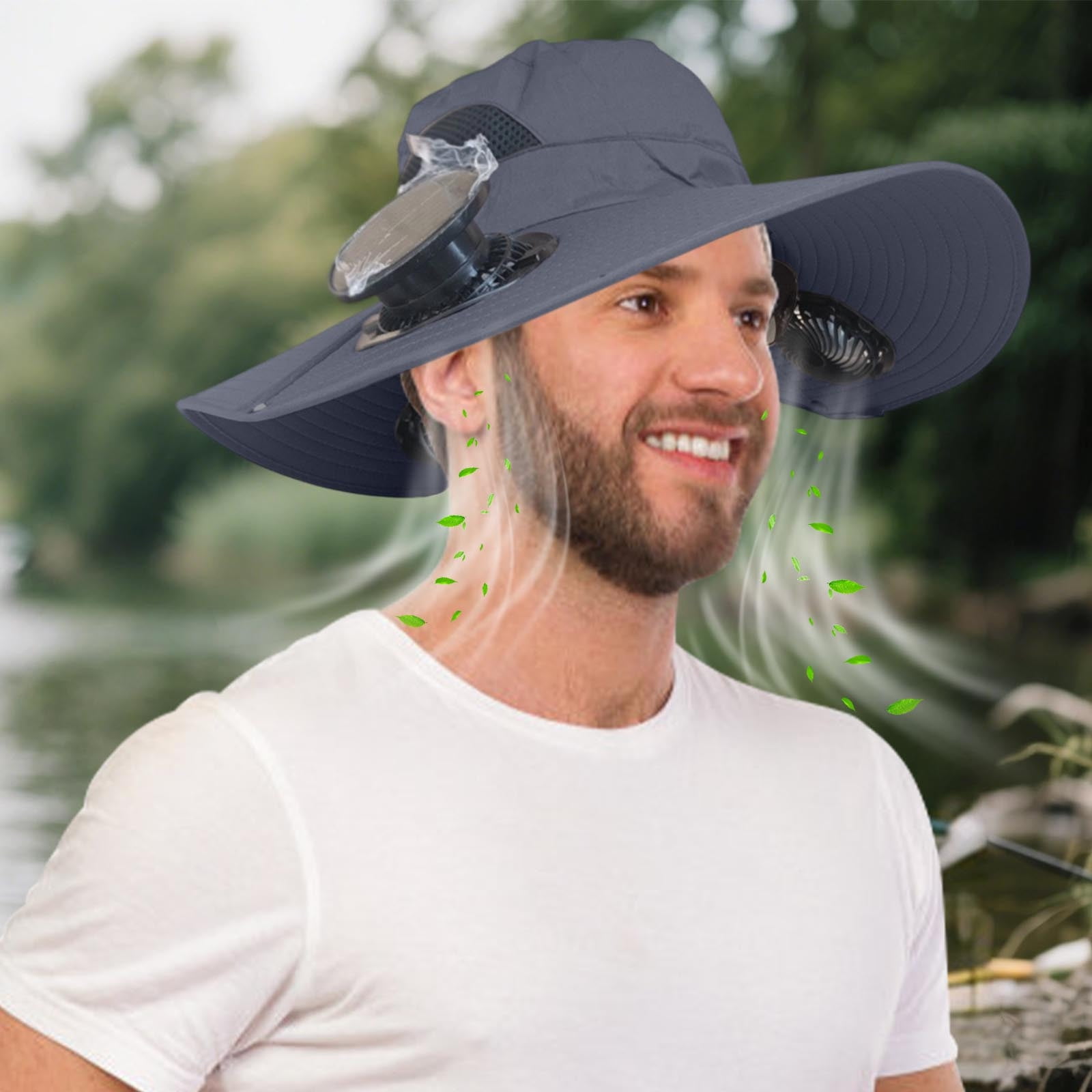 Upgrade Solar Fan Hat Outdoor, Wide Brim Sun Hat with 3 Solar Fans ...