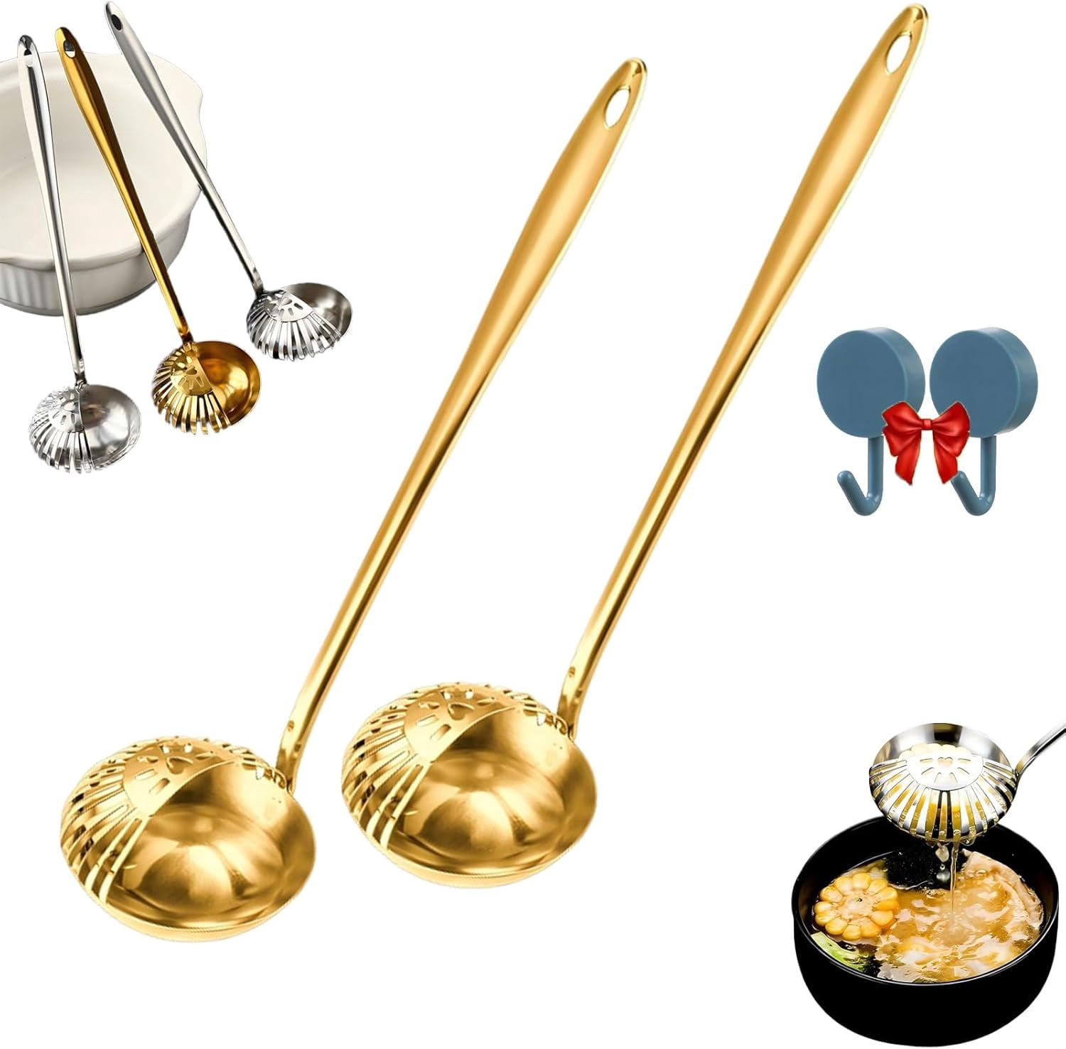 Upgrade Stainless Steel Strainer Ladle, 2 in 1 Soup Strainer Separates ...