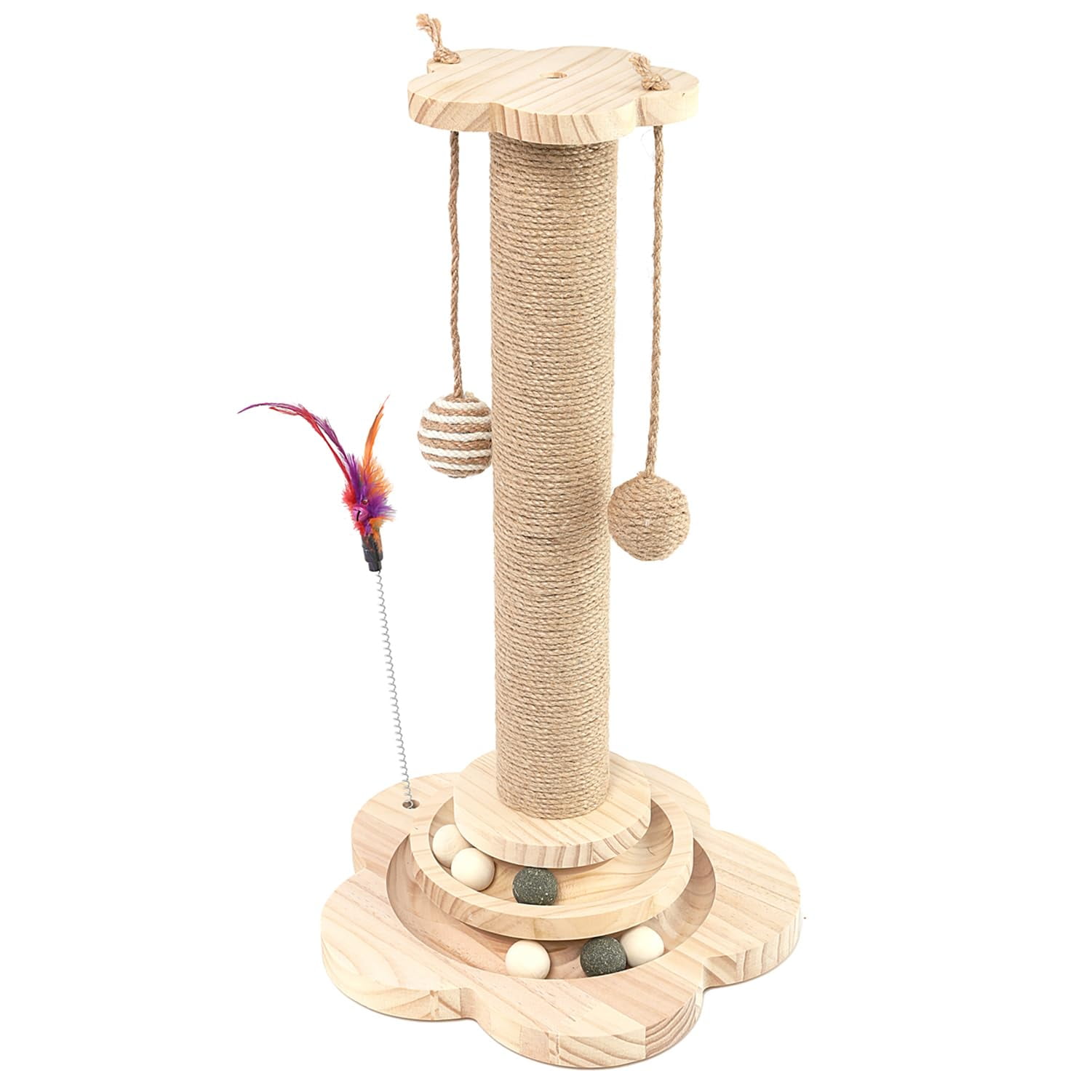Upgrade Version Petal Shaped Cat Tree Toy,Solid Wood with Catnip Ball ...