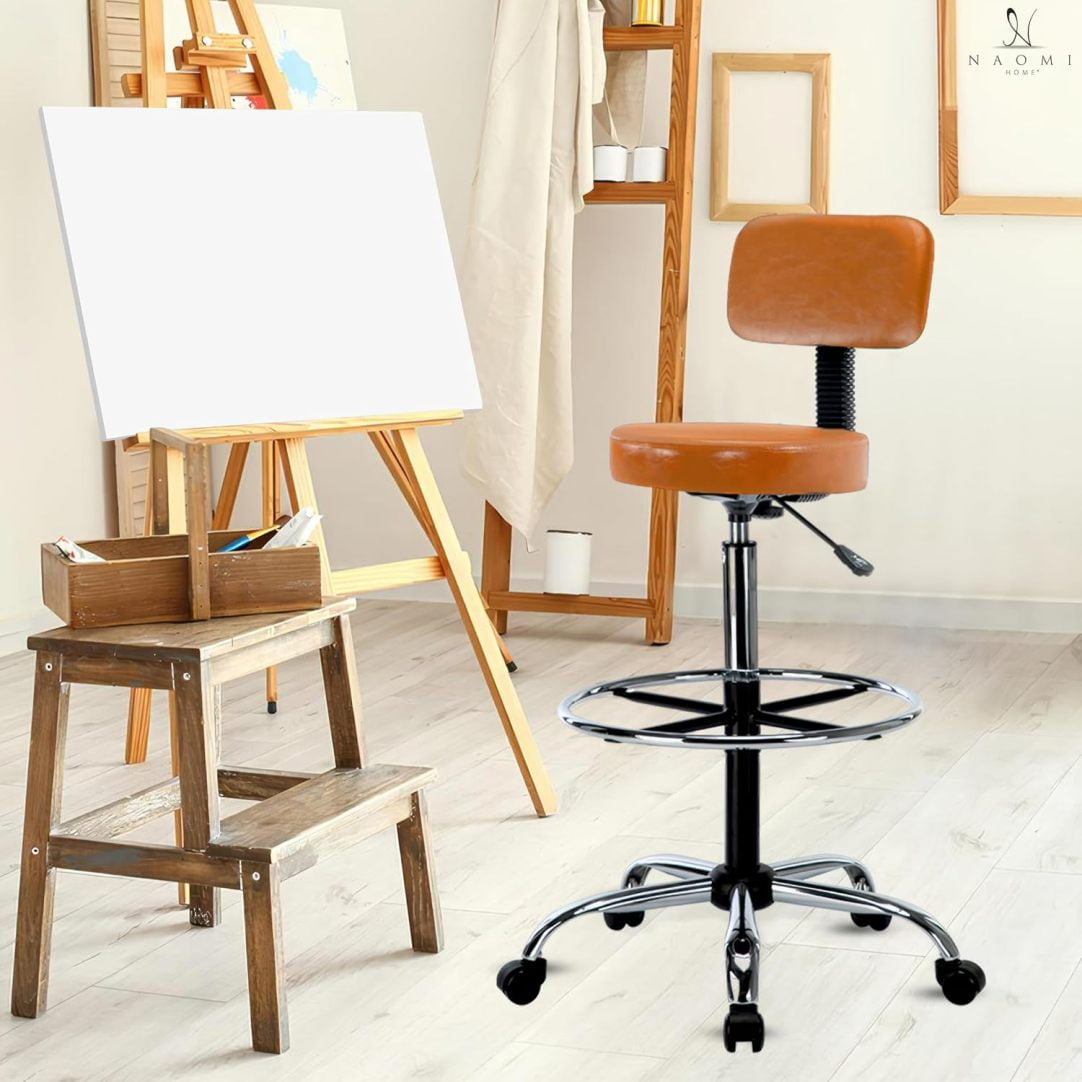 Upgrade Your Workspace with Venus Adjustable Drafting Stool - Premium Leather, Rolling Wheels ...