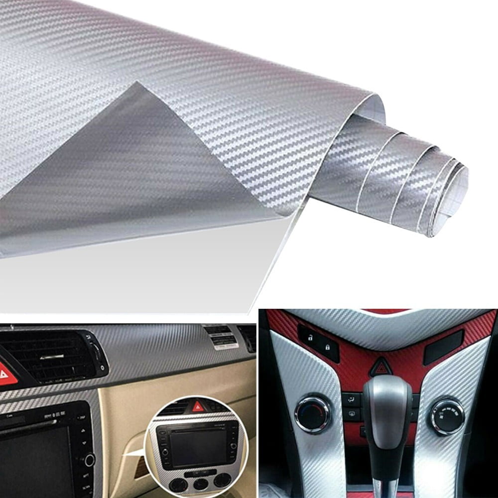 Upgrade Your Interior Trim with Silver Carbon Fiber Vinyl Wrap Sticker ...
