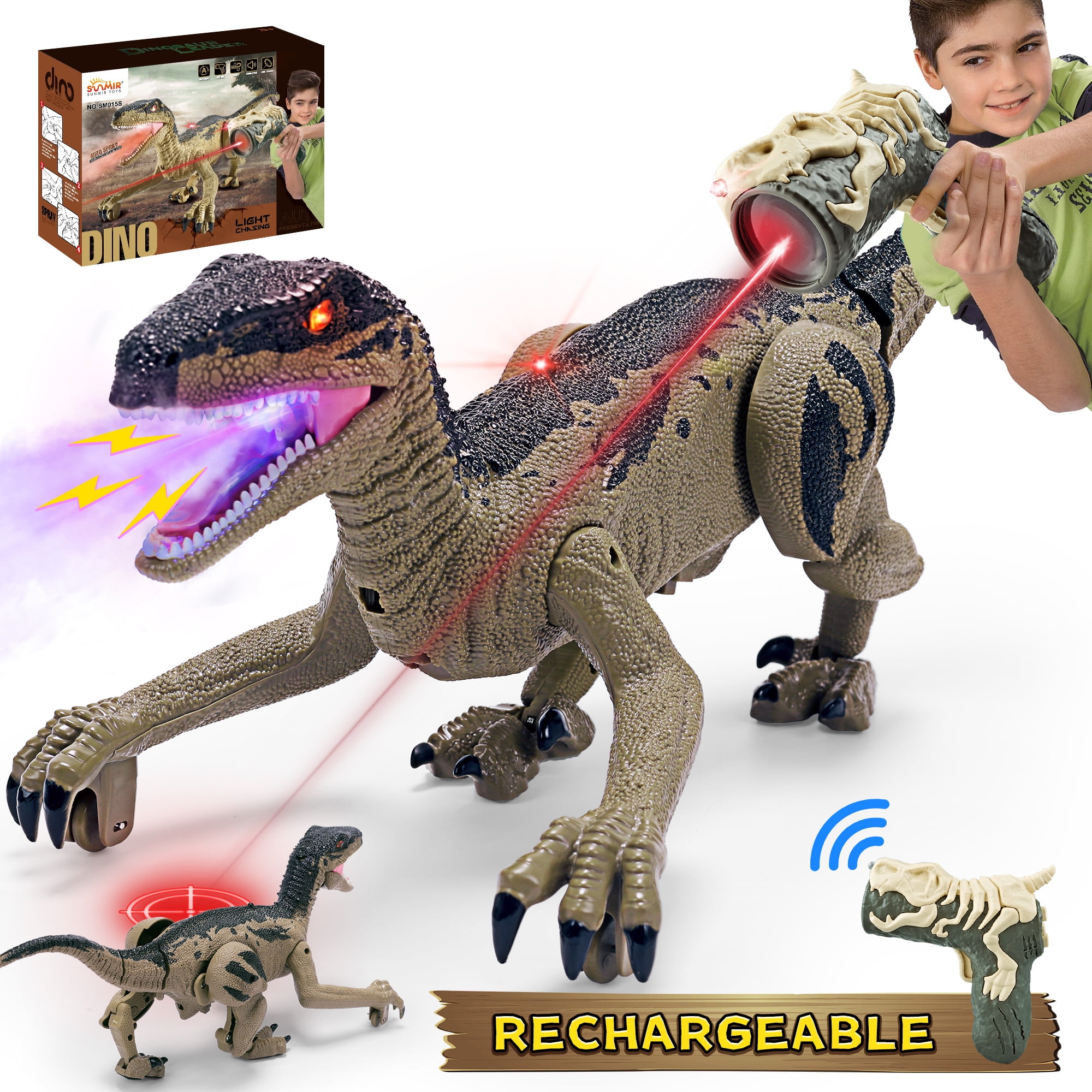 Remote Control Dinosaur Toys, RC Dinosaur with Indicator Light Chasing ...