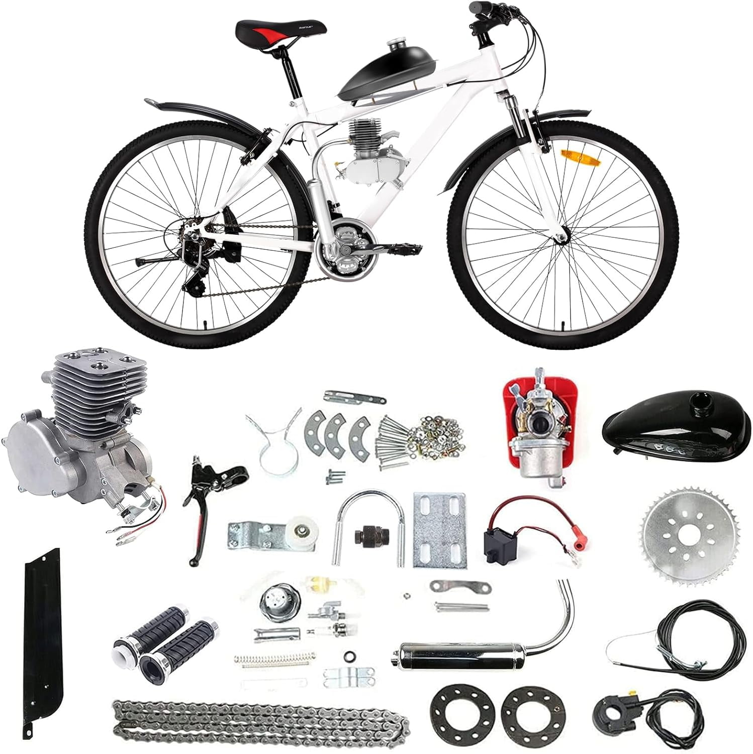 Upgraded 100cc Bicycle Engine Kit 2 Stroke Motorized Bike Engine Kit Gas Motorized Bicycle ...