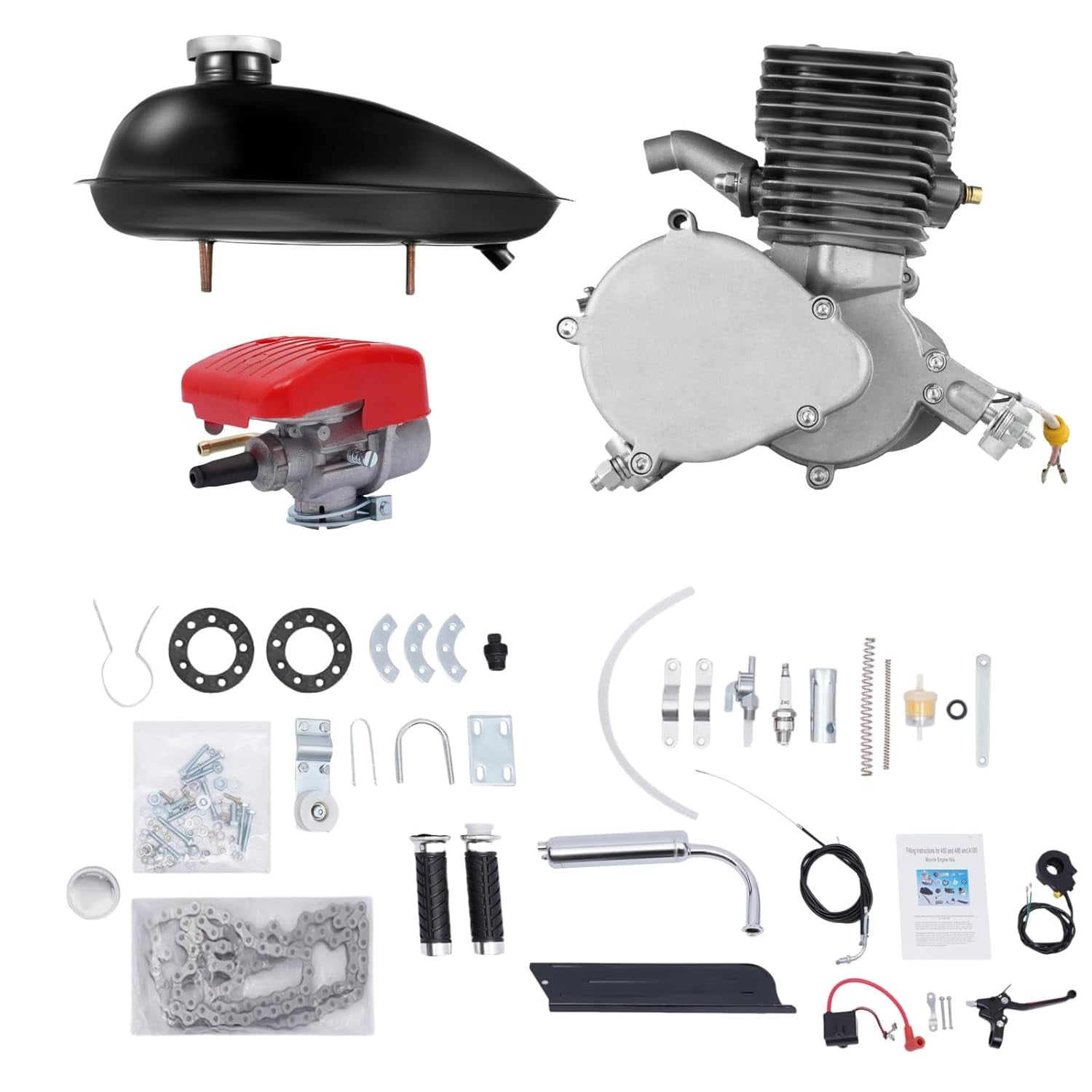 Upgraded 100cc Bicycle Engine Kit, Bike Gas Motor Full Set, 36 Tooth ...