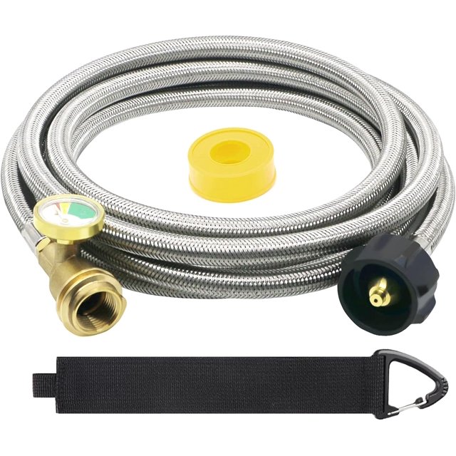 Upgraded 12 FT Propane Tank Extension Hose Braided with Gauge, QCC1/Type 1 Tank Extension Hose ...