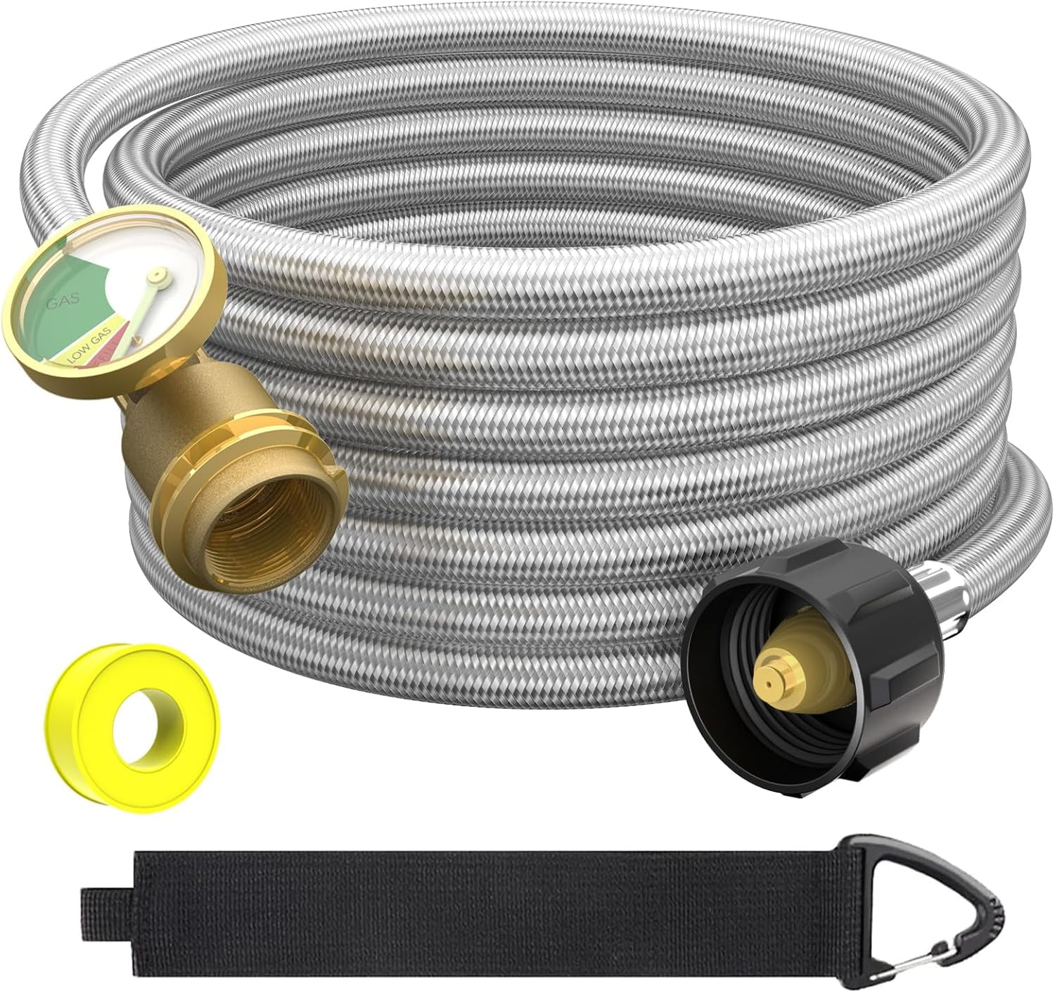Upgraded 12 FT Propane Tank Extension Hose Braided with Gauge, QCC1/Type 1 Tank Extension Hose ...