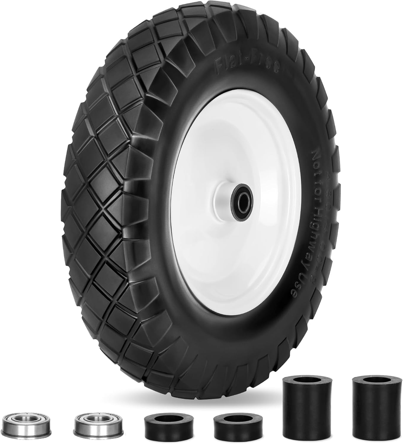Upgraded 16" Flat Free Wheelbarrow Wheels and Tires, 4.80/4.00-8 Solid ...