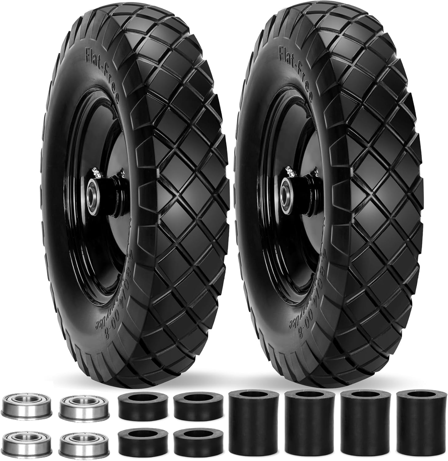 Upgraded 16" Flat Free Wheelbarrow Wheels and Tires, 4.80/4.00-8 Solid ...