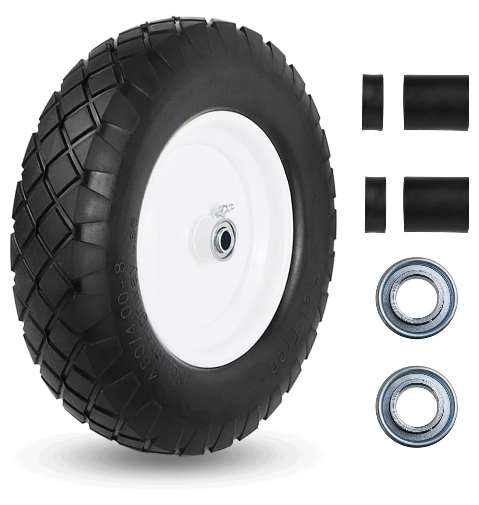 Upgraded 16" Flat Wheelbarrow Wheels and Tires, 4.80/4.00-8 Solid ...