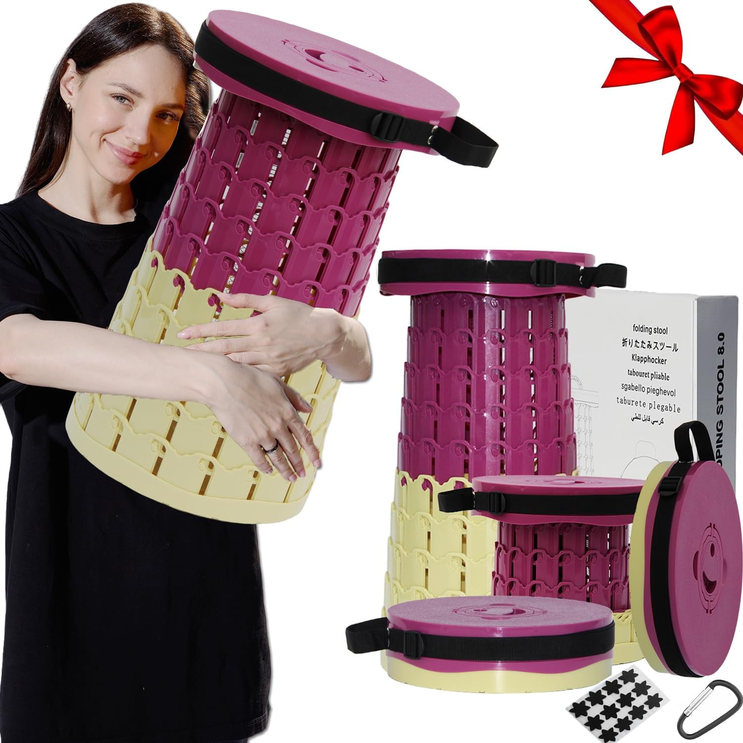 Upgraded 19.7"Portable Collapsible Folding Stool with Cushion ...