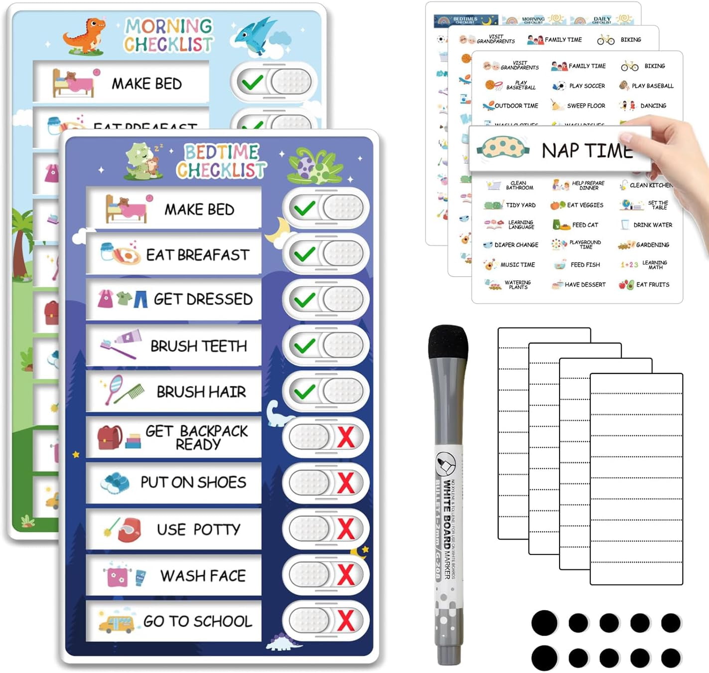 Upgraded 2 in 1 Bedtime/Morning Routine Chart for Kids Toddlers ...
