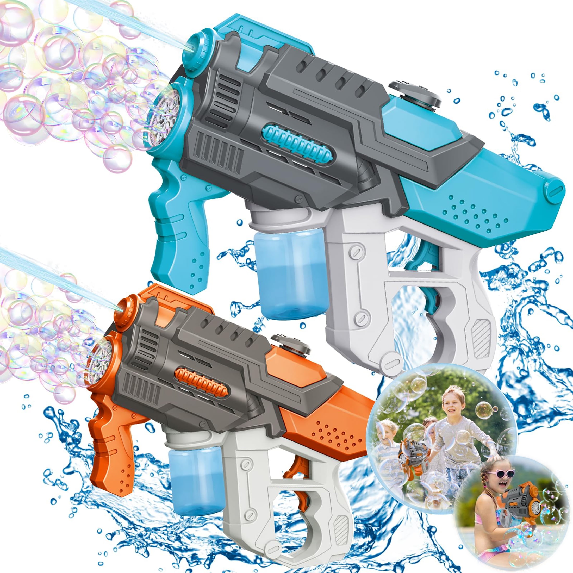 Upgraded 2 in 1 Water Gun & Bubble Guns for Kids, Electric Bubble Maker ...