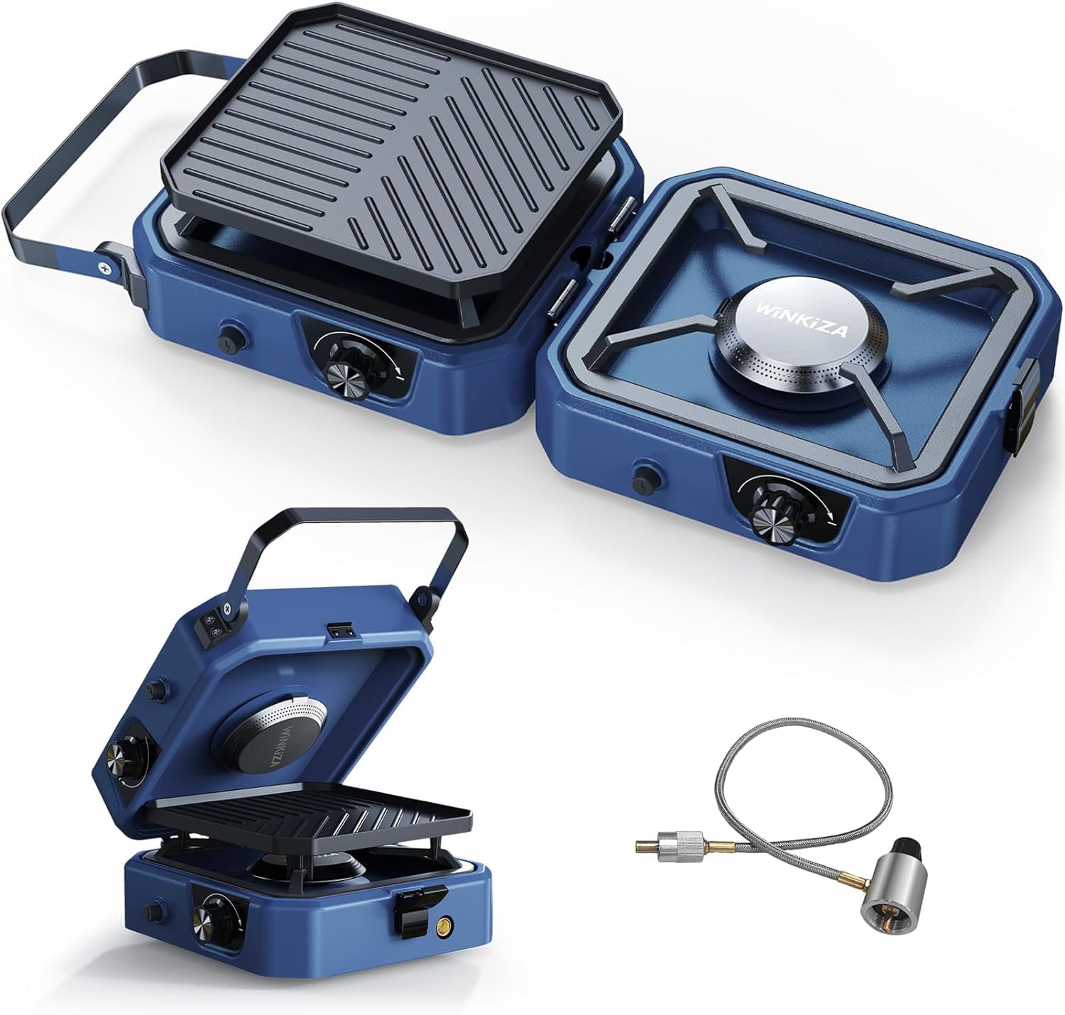 Upgraded 2 Burner Propane Camping Stove with Grill, Foldable Camp Stove ...