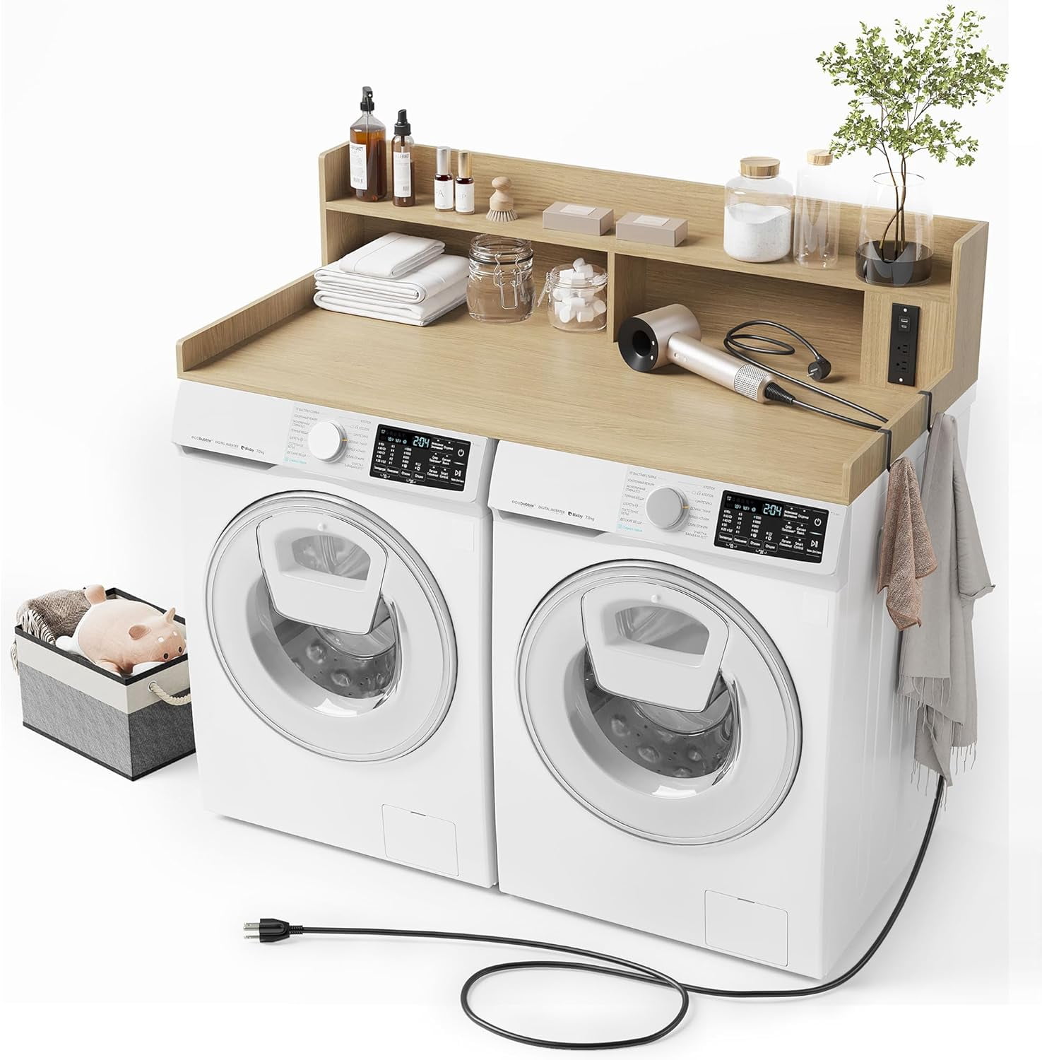 Upgraded 2-Tier Washer and Dryer Countertop with Power Outlet 54" W x ...