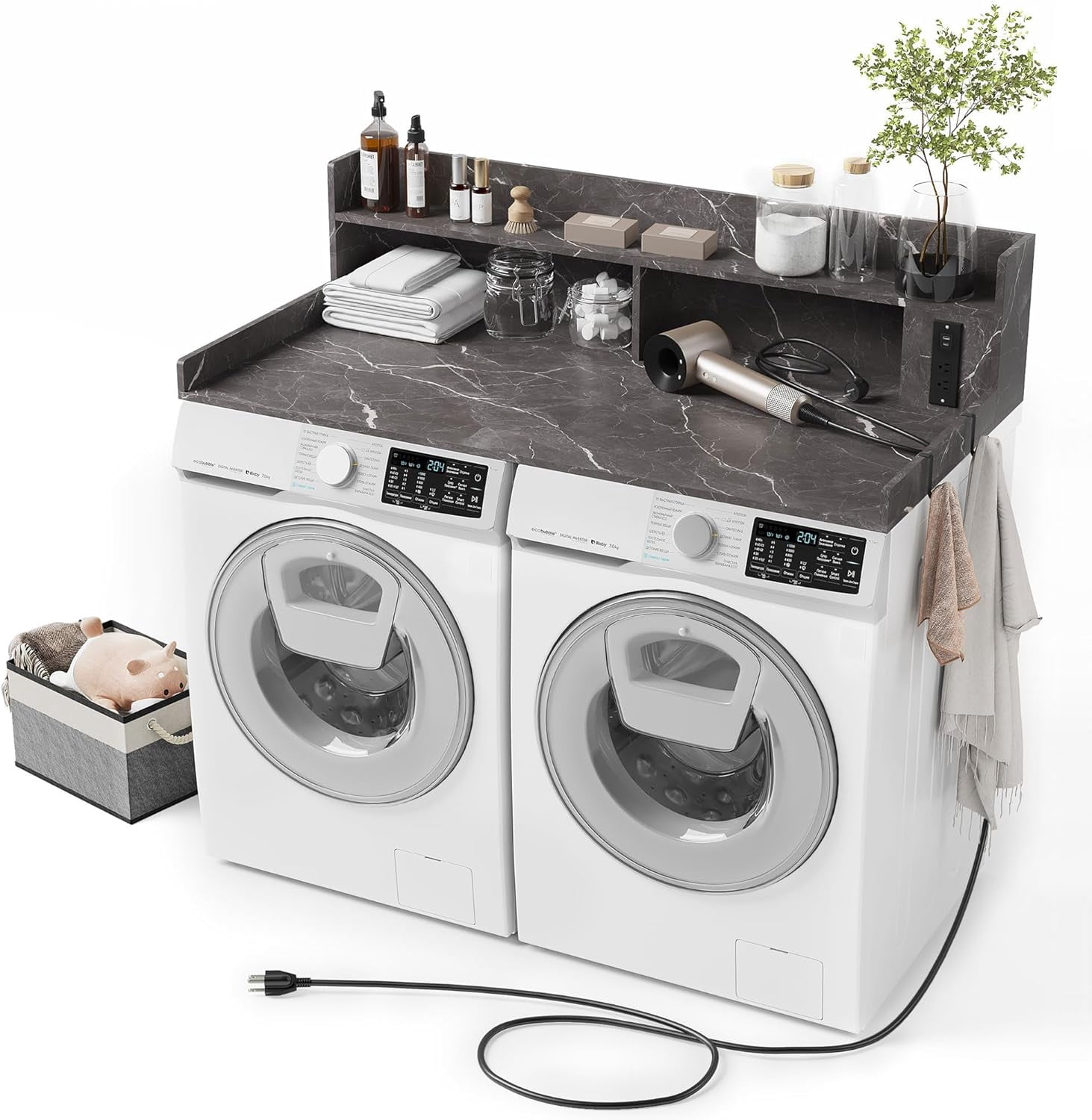Upgraded 2-Tier Washer and Dryer Countertop with Power Outlet 54" W x ...