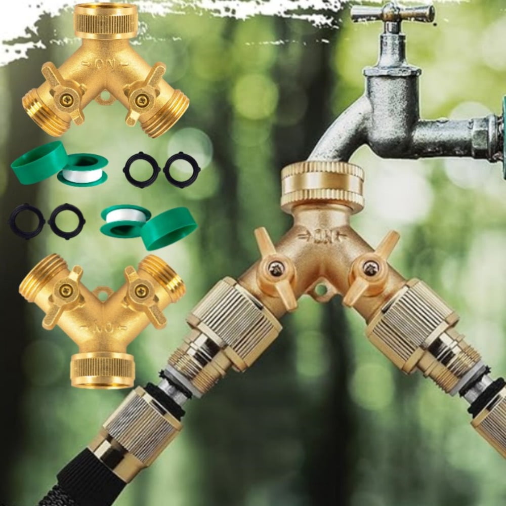 Upgraded 2-Way Garden Hose Splitter - Easy-Turn Valves, Solid Brass (2 ...