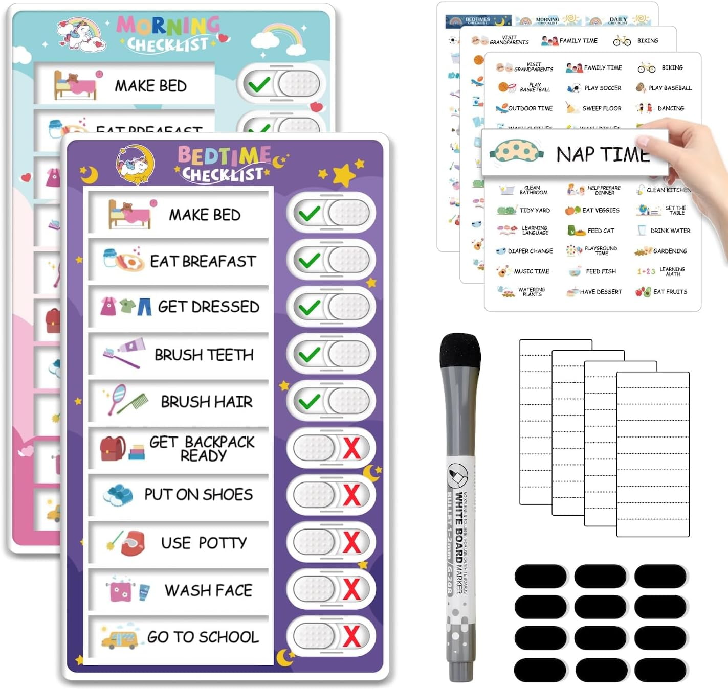 Upgraded 2 in 1 Bedtime/Morning Routine Chart - Magnetic Chore Chart ...