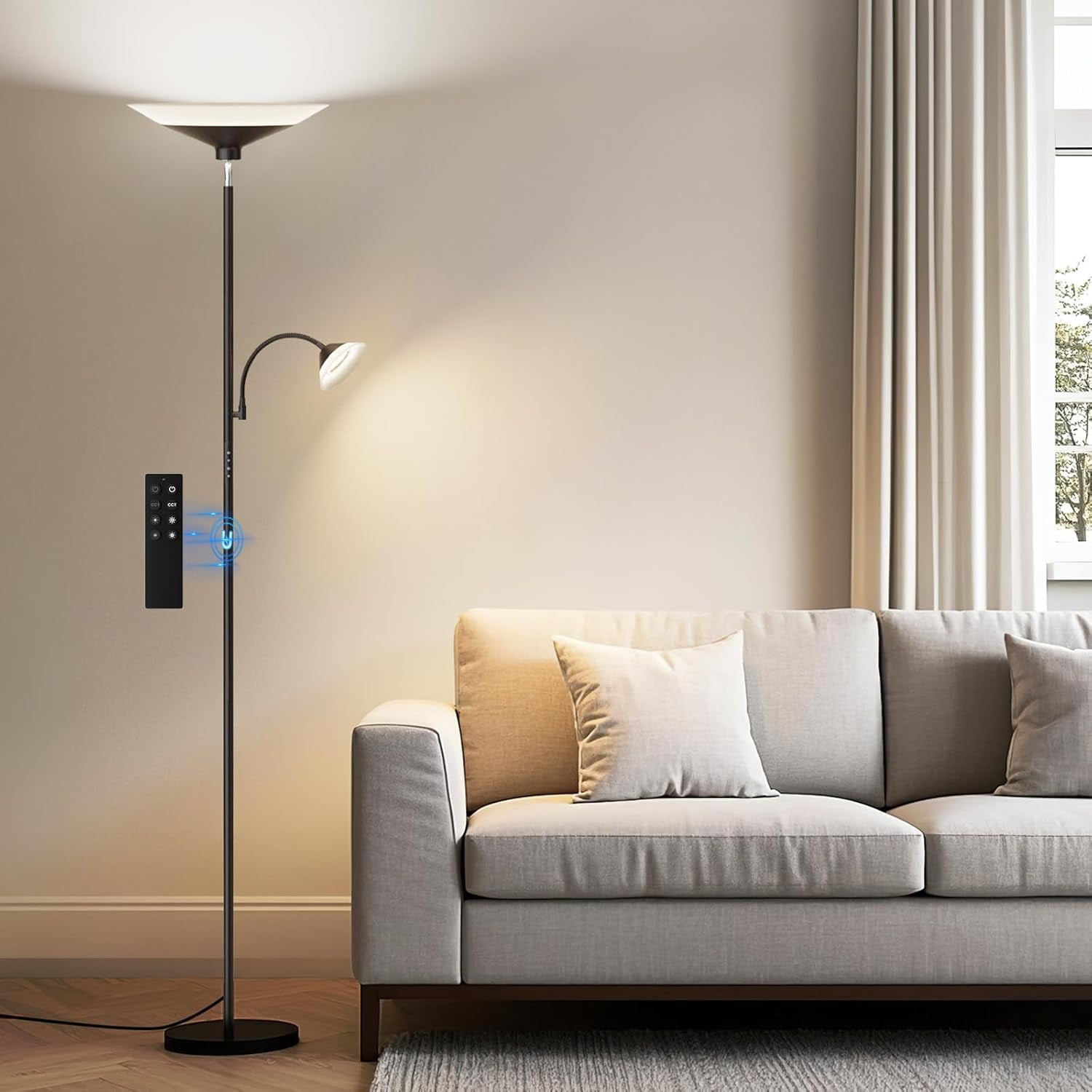 Upgraded 2-in-1 Torchiere Floor Lamp, Dimmable Standing Lamp with ...