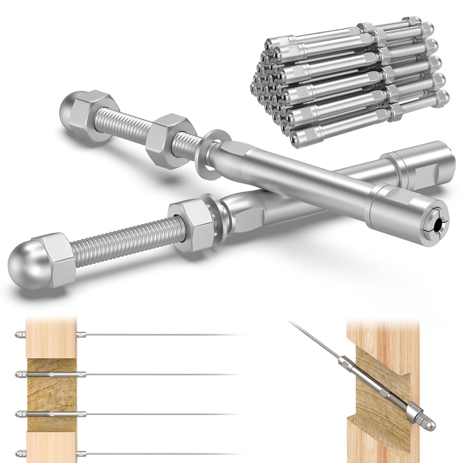 Upgraded 20 Pack 1/8" Swageless Threaded Stud Tension End Fitting ...