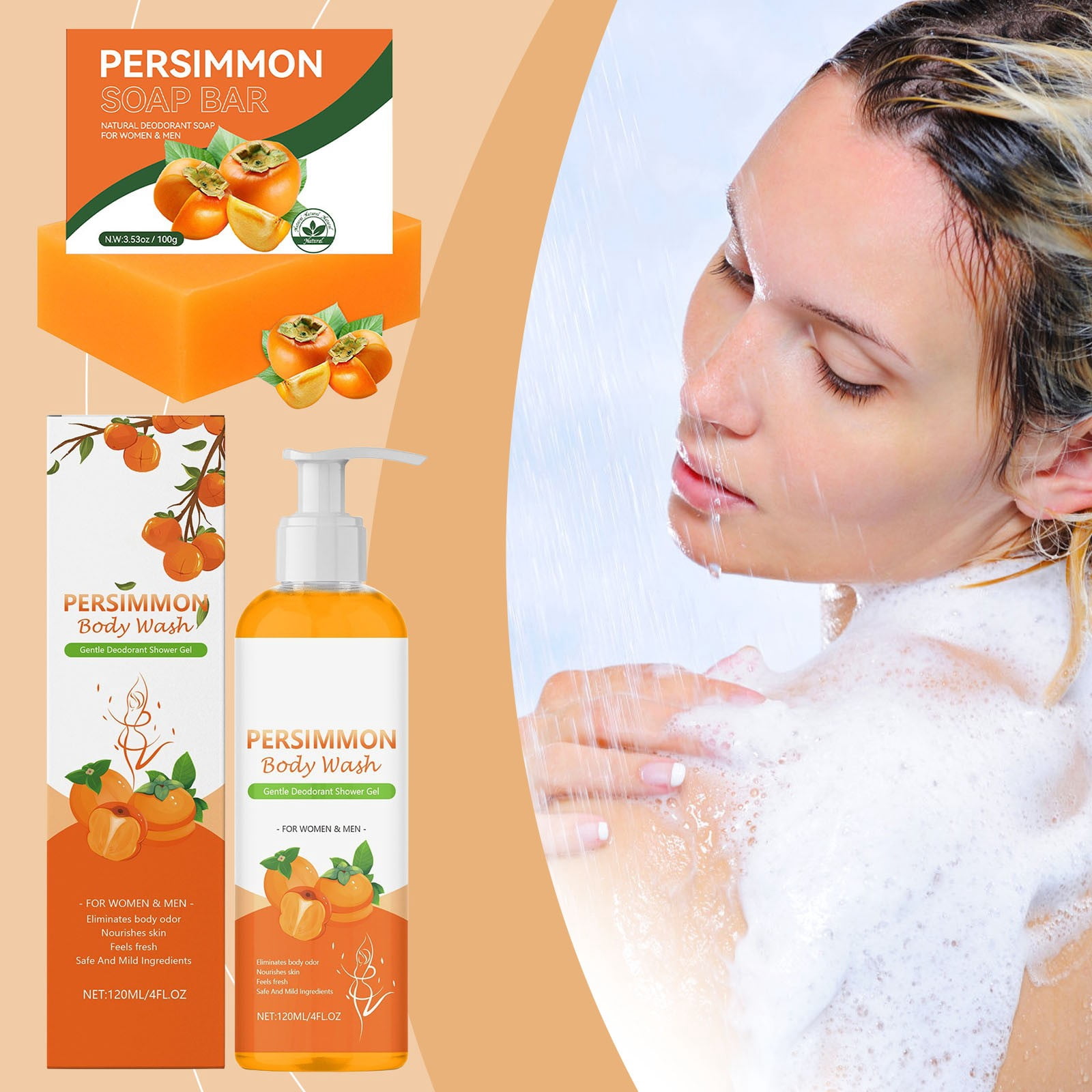 Upgraded 2026 Persimmon Scented Shower Gel For Body Odor Unisex Multi ...