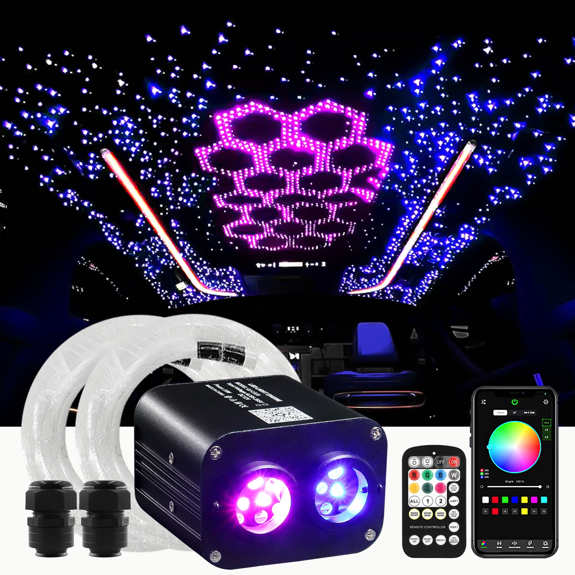 Upgraded 20W Dual Color Starlight Headliner Kit 1000pcs*0.03in*13.1ft ...