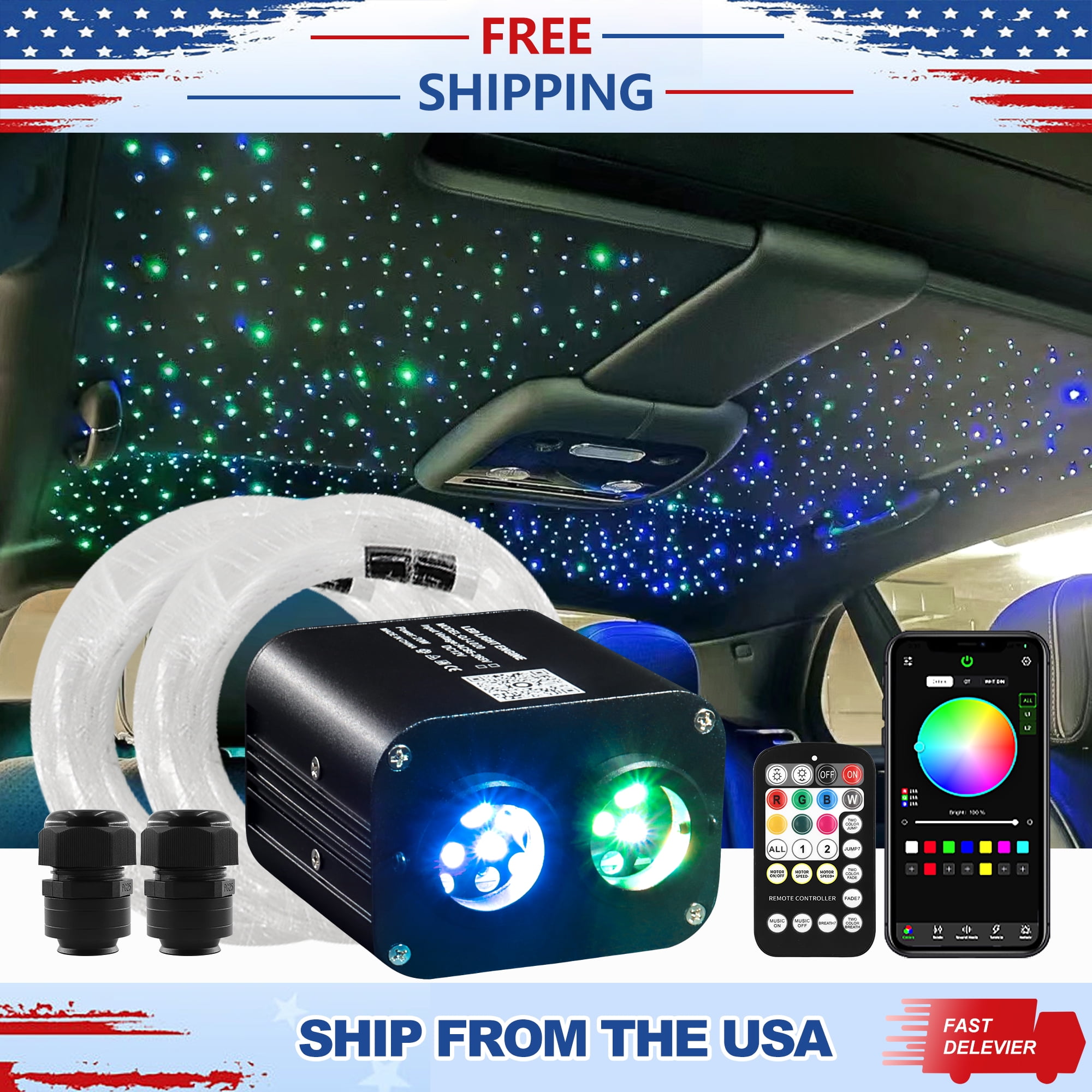 Upgraded 20W Dual Color Starlight Headliner Kit 600pcs*0.03in*9.8ft ...