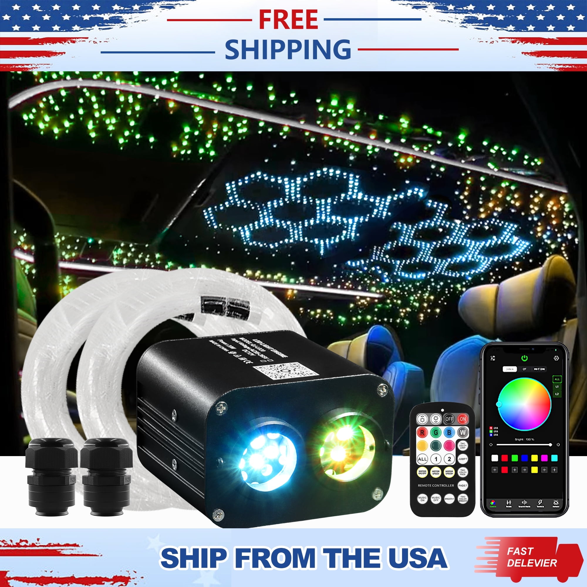 Upgraded 20W Dual-Color Starlight Headliner Kit - 900pcs Fiber Optic ...