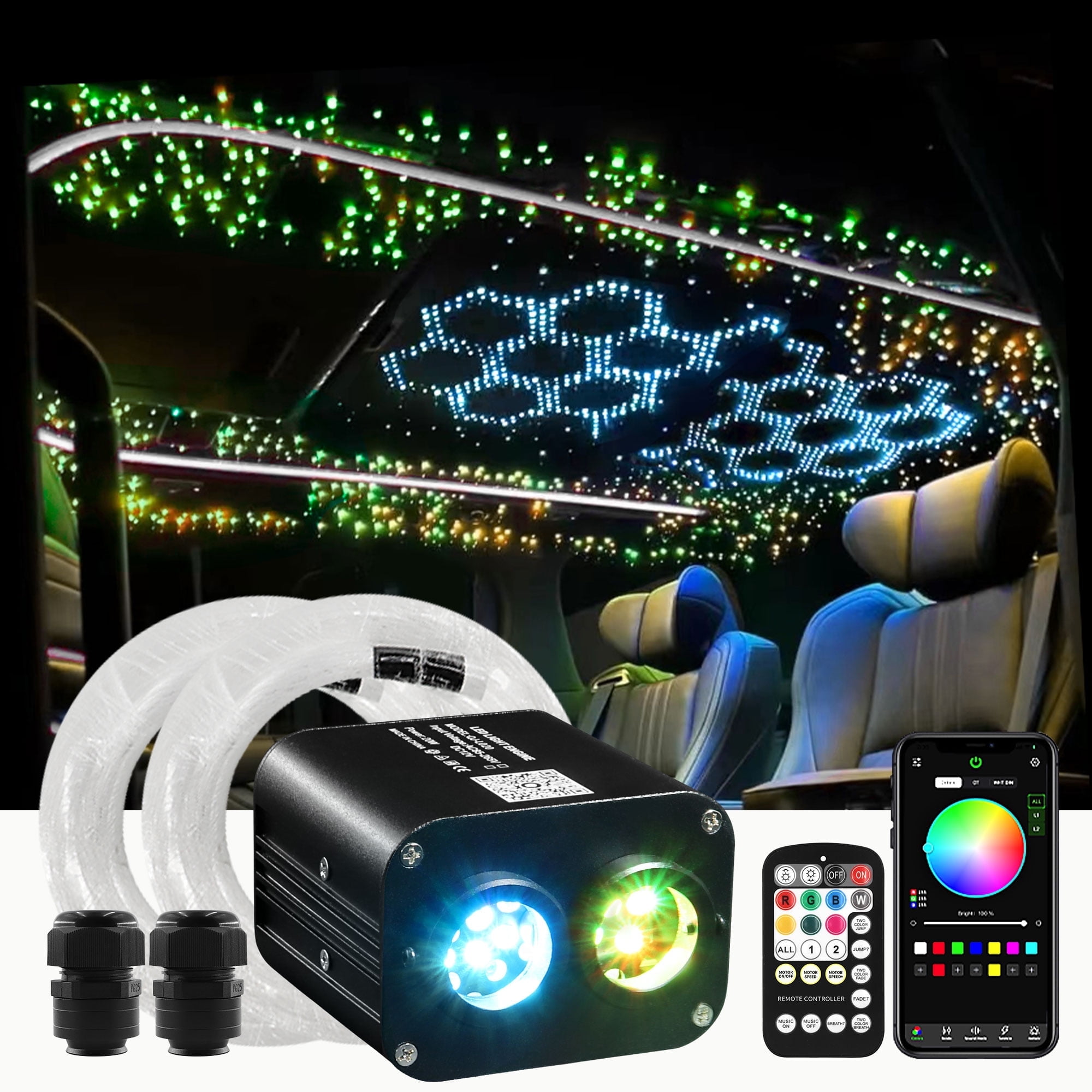 Upgraded 20W Dual Color Starlight Headliner Kit 900pcs*0.03in*9.8ft ...