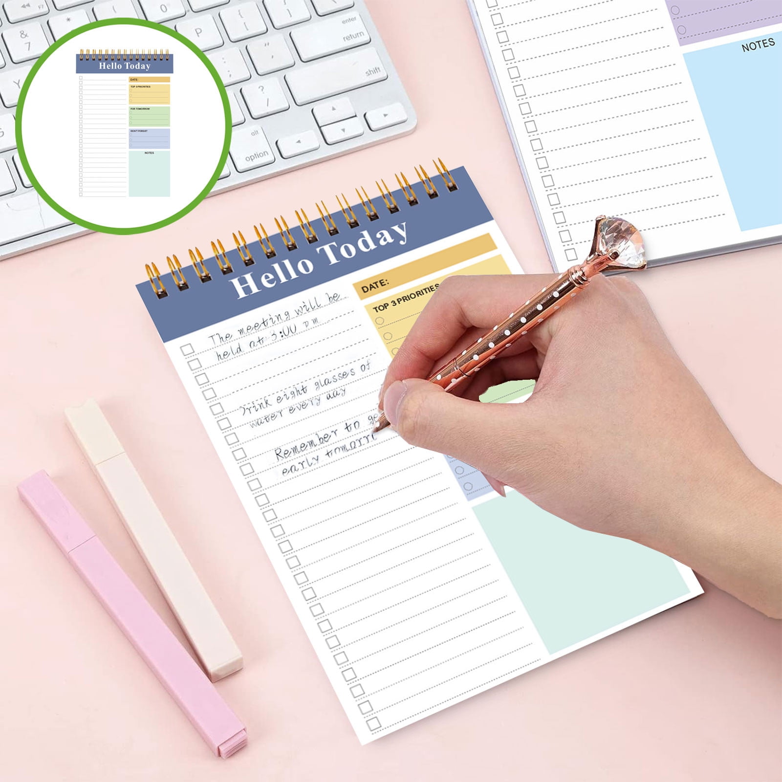 Upgraded 2PCS Daily Planner Notepad Undated 52 Sheets Tear Off, 8" x 6 ...