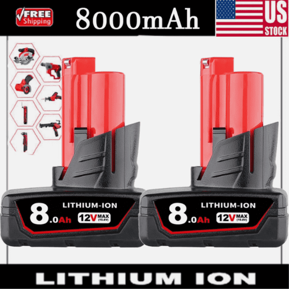 Upgraded 2Pack 8.0Ah Replacement for M12 Battery Lithium 12V Battery ...