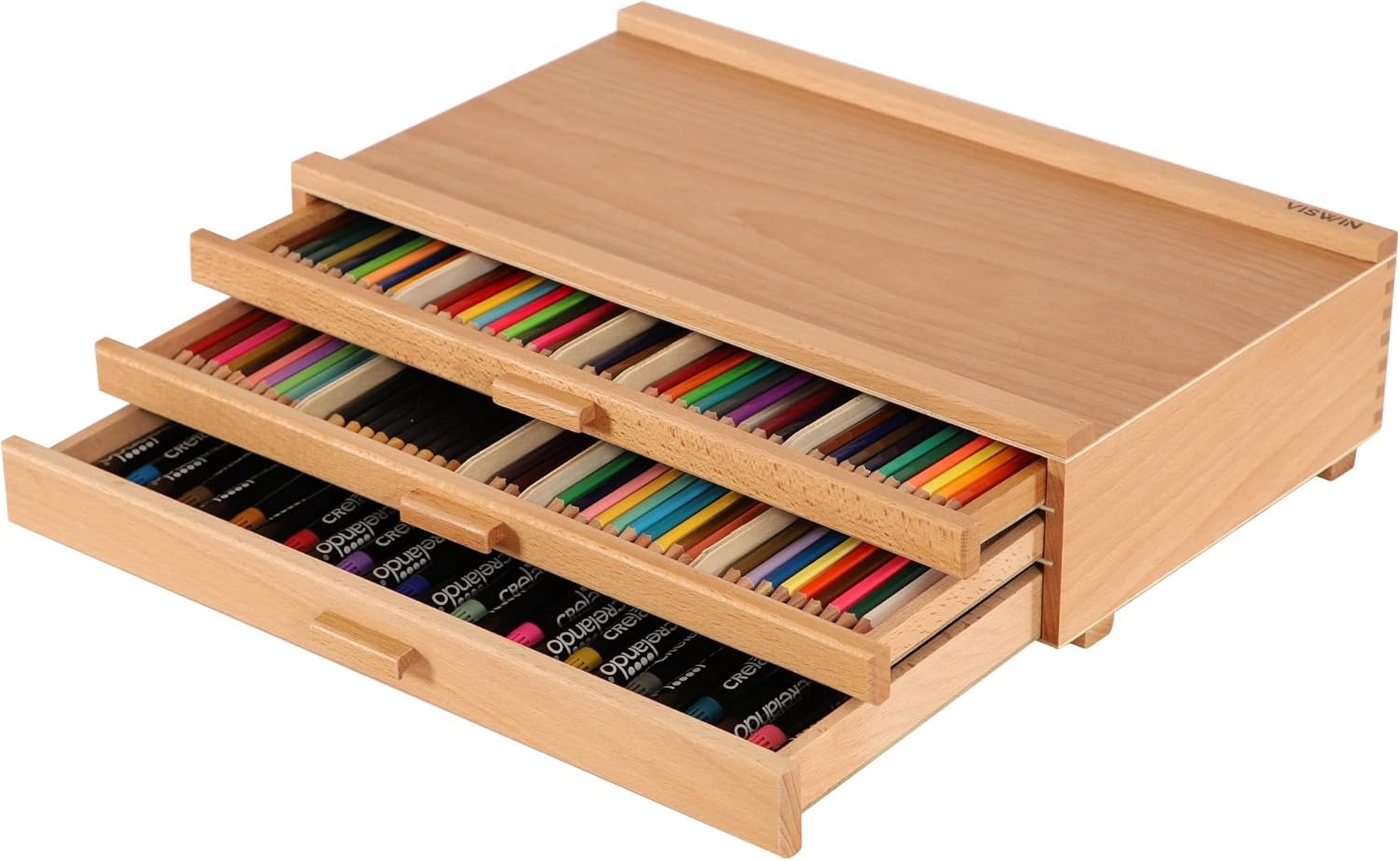 Upgraded 3-Drawer Wood Artist Supply Storage Box with Removable ...
