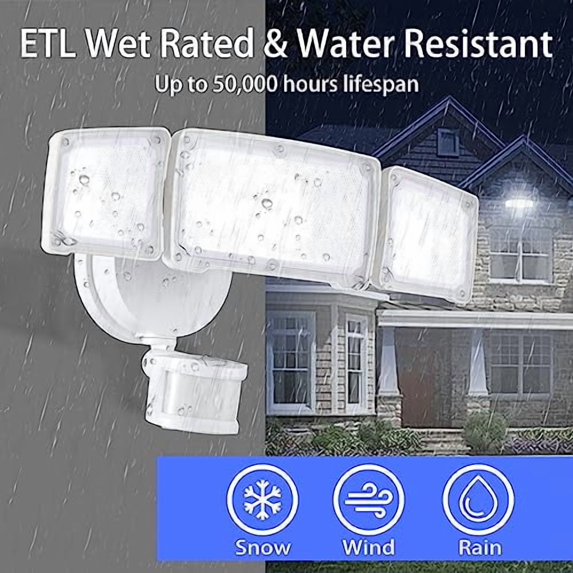 Upgraded 3 Head LED Security Lights with Motion Sensor, 40W, 3800LM ...