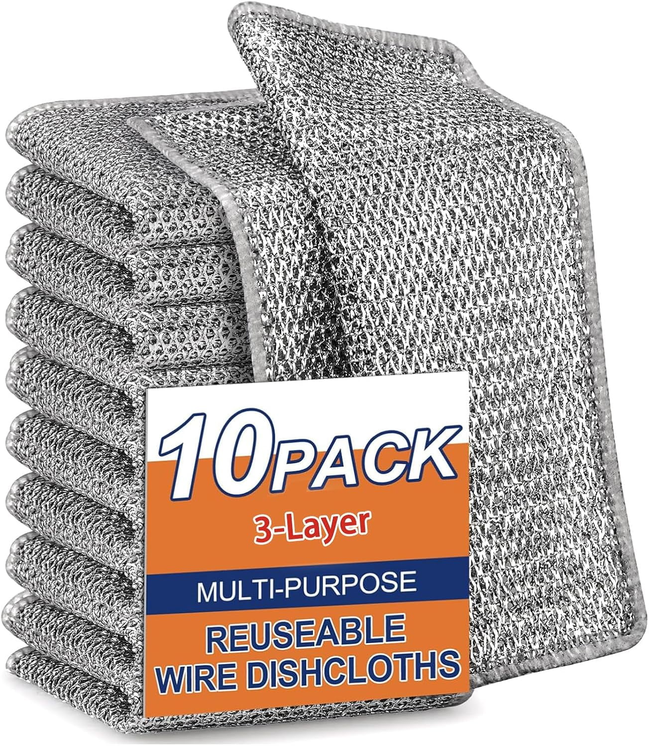 Upgraded 3-Layer Metal Dish Scrubber-10Pcs, No Scratches, Odor-Free ...
