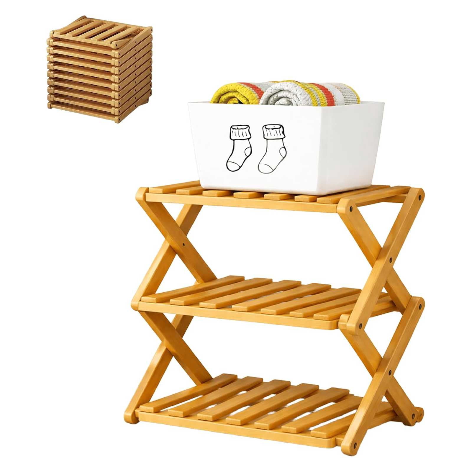 Upgraded The 3-Tier No-Assembly Bamboo Shoe Rack (3–3 Tier), Folding ...