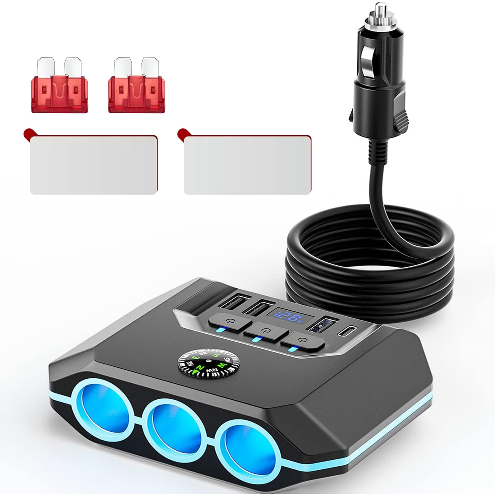 Upgraded 3-Way Car Cigarette Lighter Socket Splitter with 4 USB ...