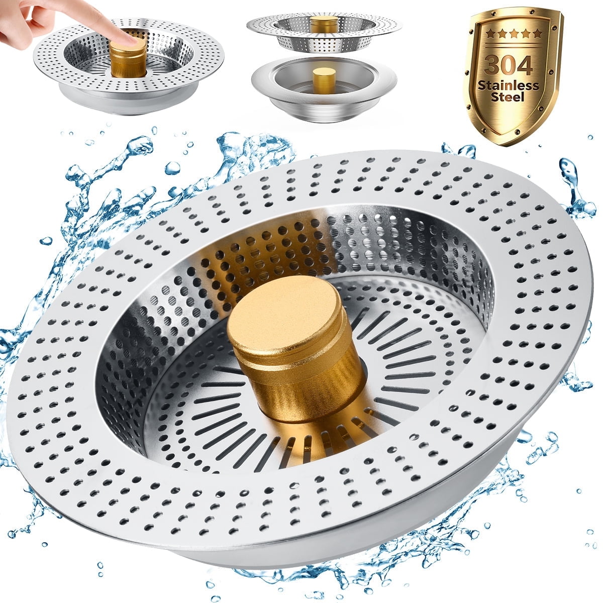 Upgraded 3-in-1 Kitchen Sink Drain Strainer & Stopper, Stainless Steel ...