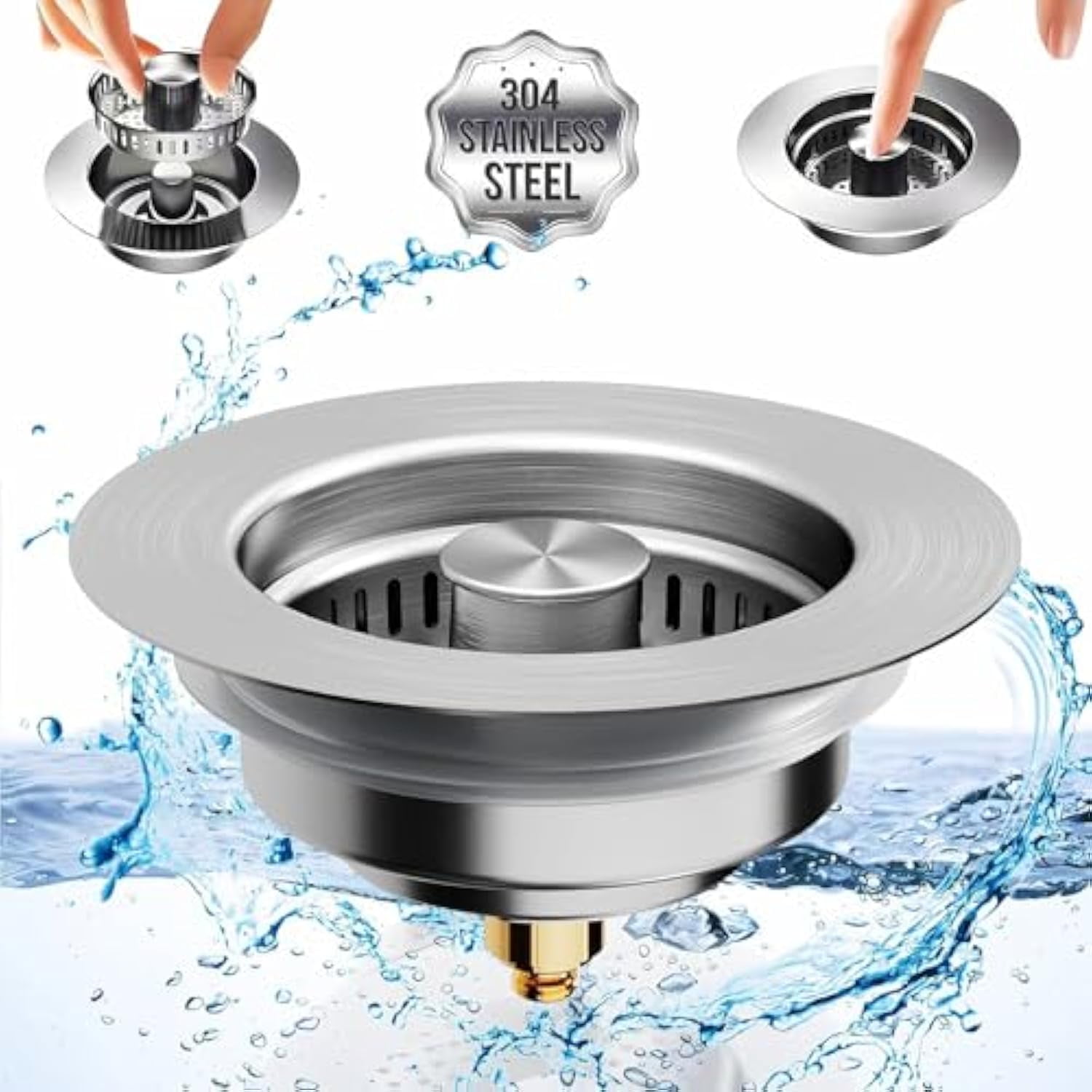 Upgraded 3in1 Kitchen Sink Drain Strainer & Sink Stopper, Stainless ...