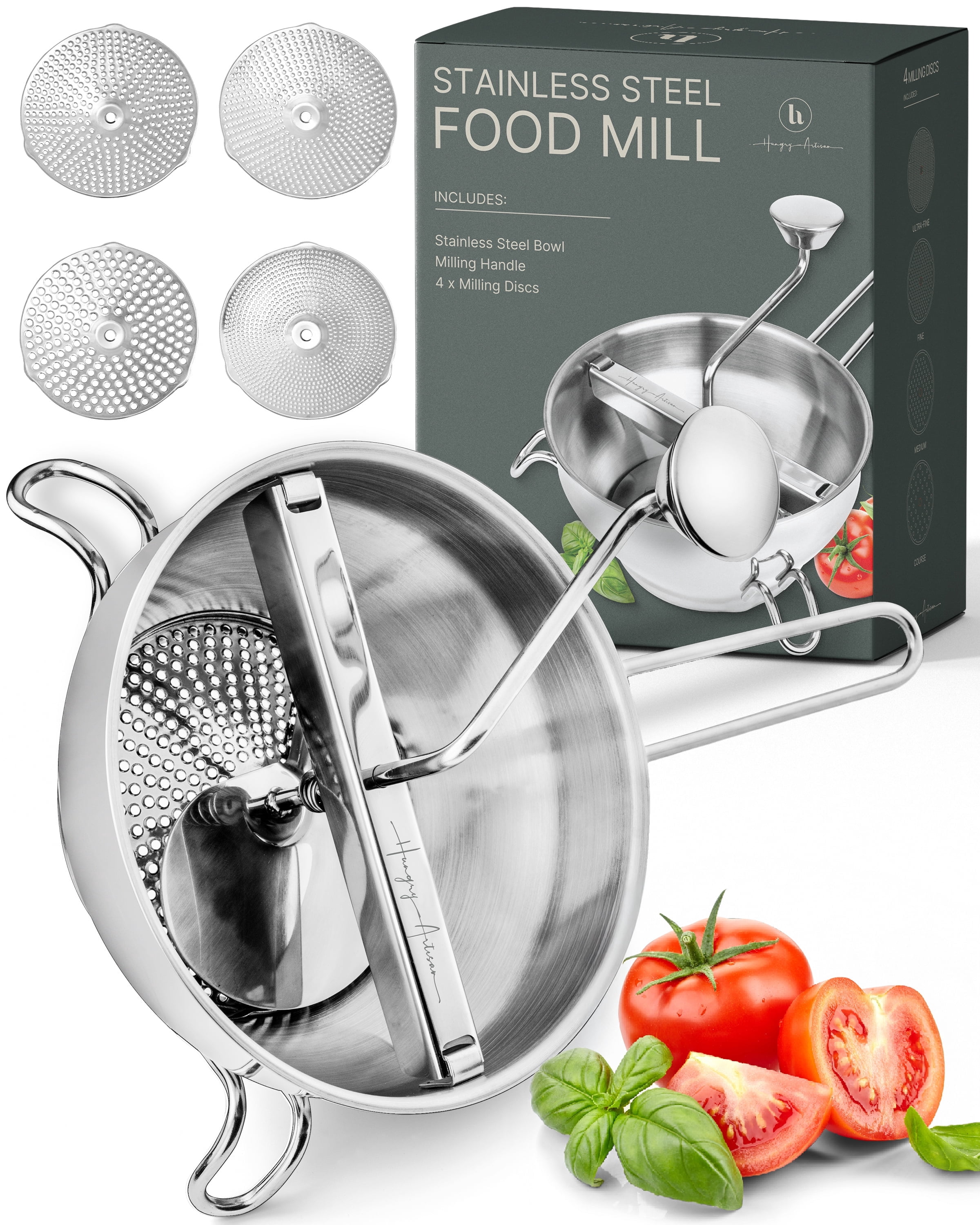 Upgraded 4-Disc Stainless Steel Food Mill – Ergonomic Rotary Design for ...