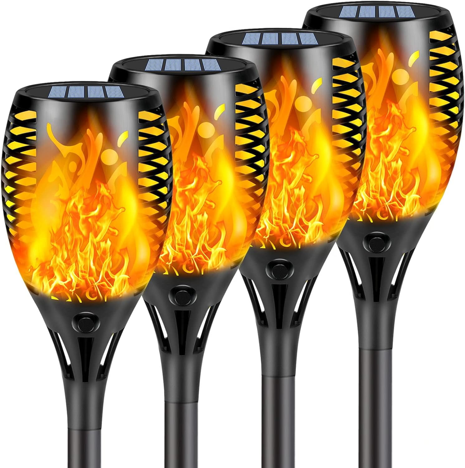 Upgraded 4 Pack Super Larger Size Solar Flame Torch Extra Bright Solar ...