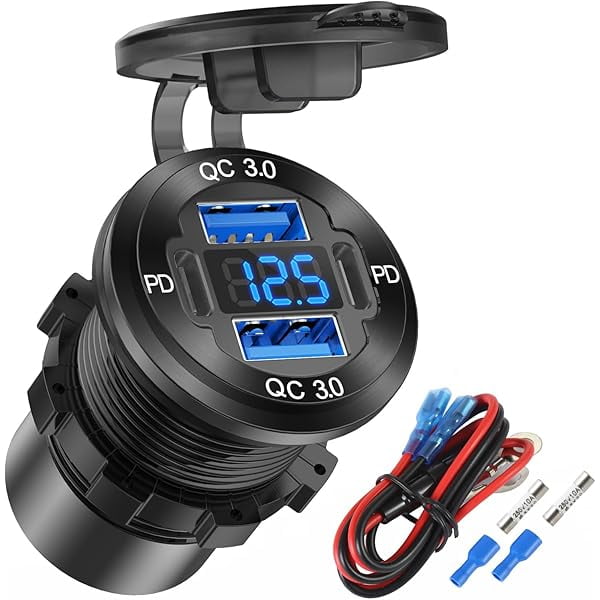 Upgraded 4 Port 12V USB Outlet Aluminum Charger, 78W Dual PD & QC ...