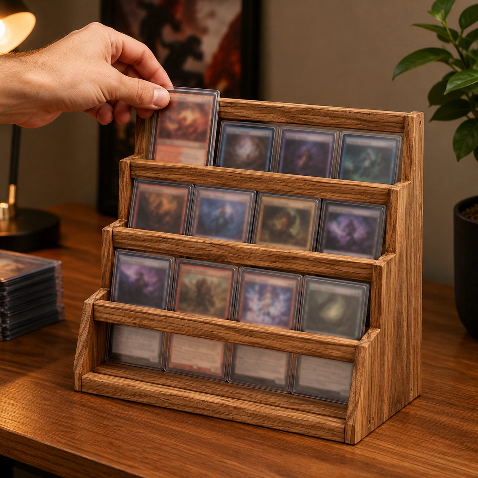 Upgraded 4-Tier Black Wooden Card Display Stand, 1PCS, Card Stands for ...