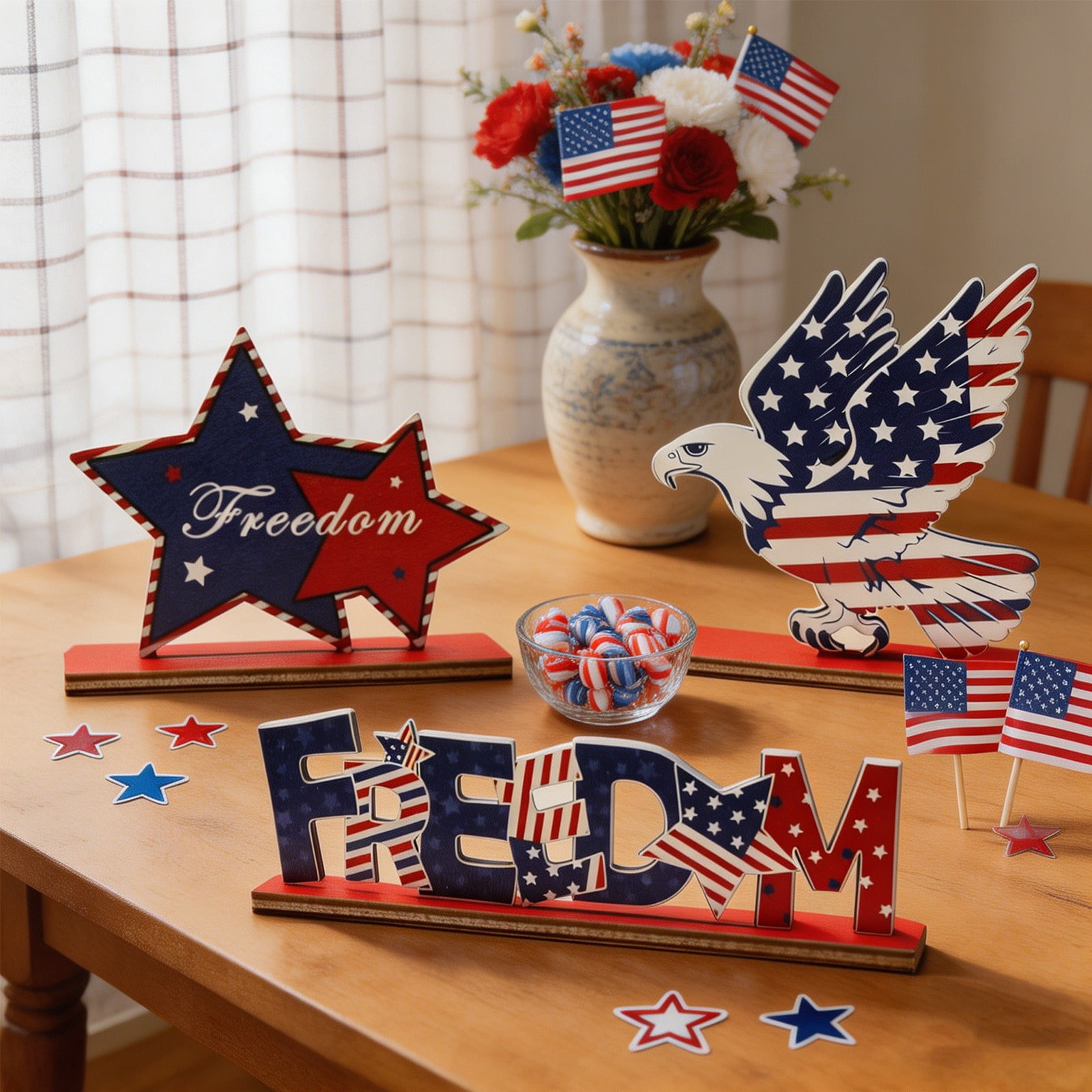 Upgraded 4th of July Wood Decor Set of 3Pcs, Sturdy Tabletop Ornaments ...