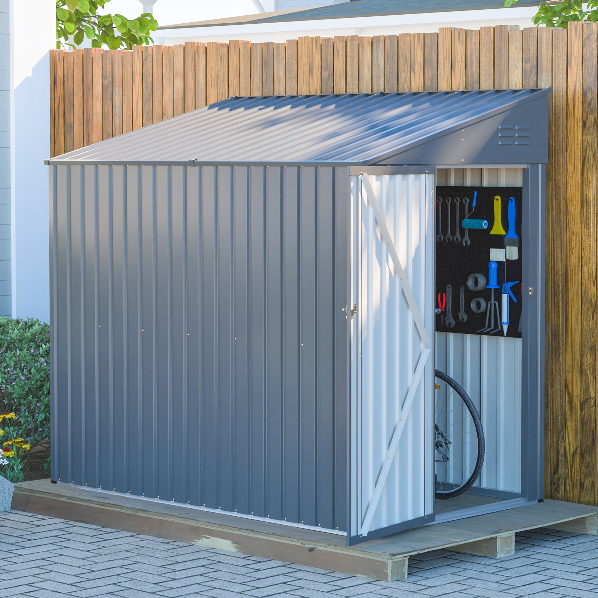 Upgraded 4x7 FT Heavy-Duty Metal Storage Shed, Sloped Roof Thickened ...