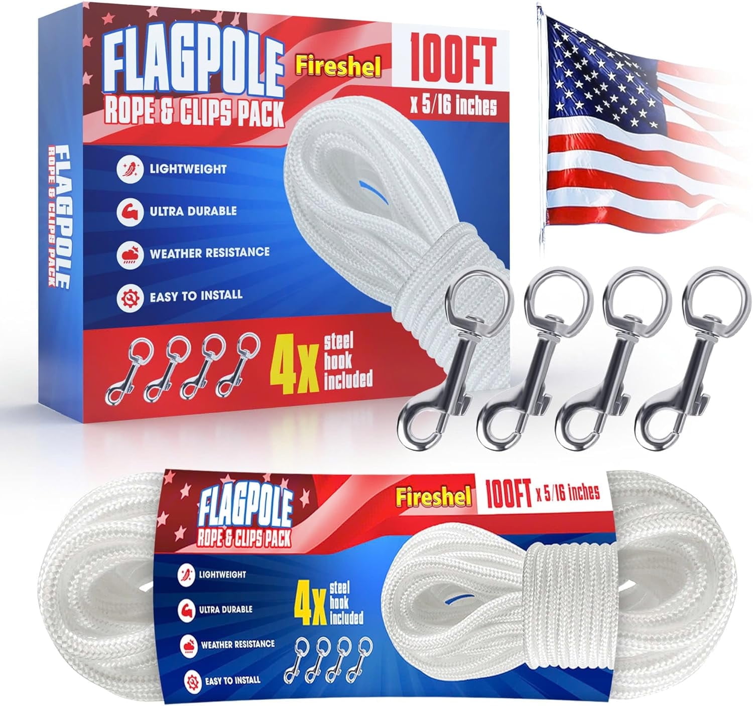 Upgraded 5/16" 100ft Flagpole Rope Kit - Durable, Weather-Resistant ...