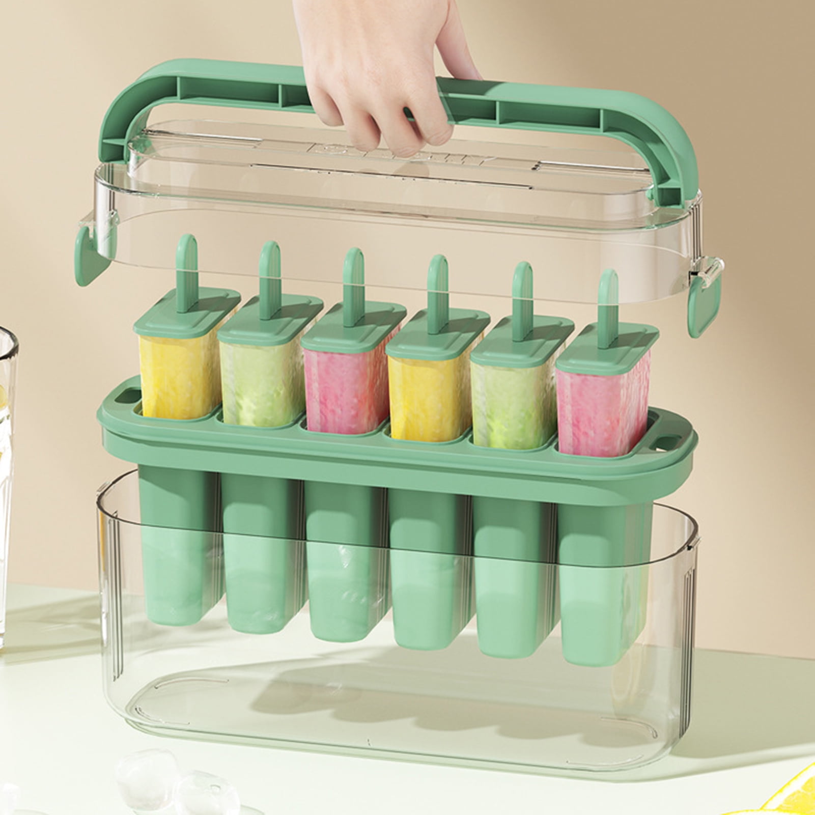 Upgraded 6-Grids Popsicle Molds Set with Lid Bin Sticks Easy Release ...