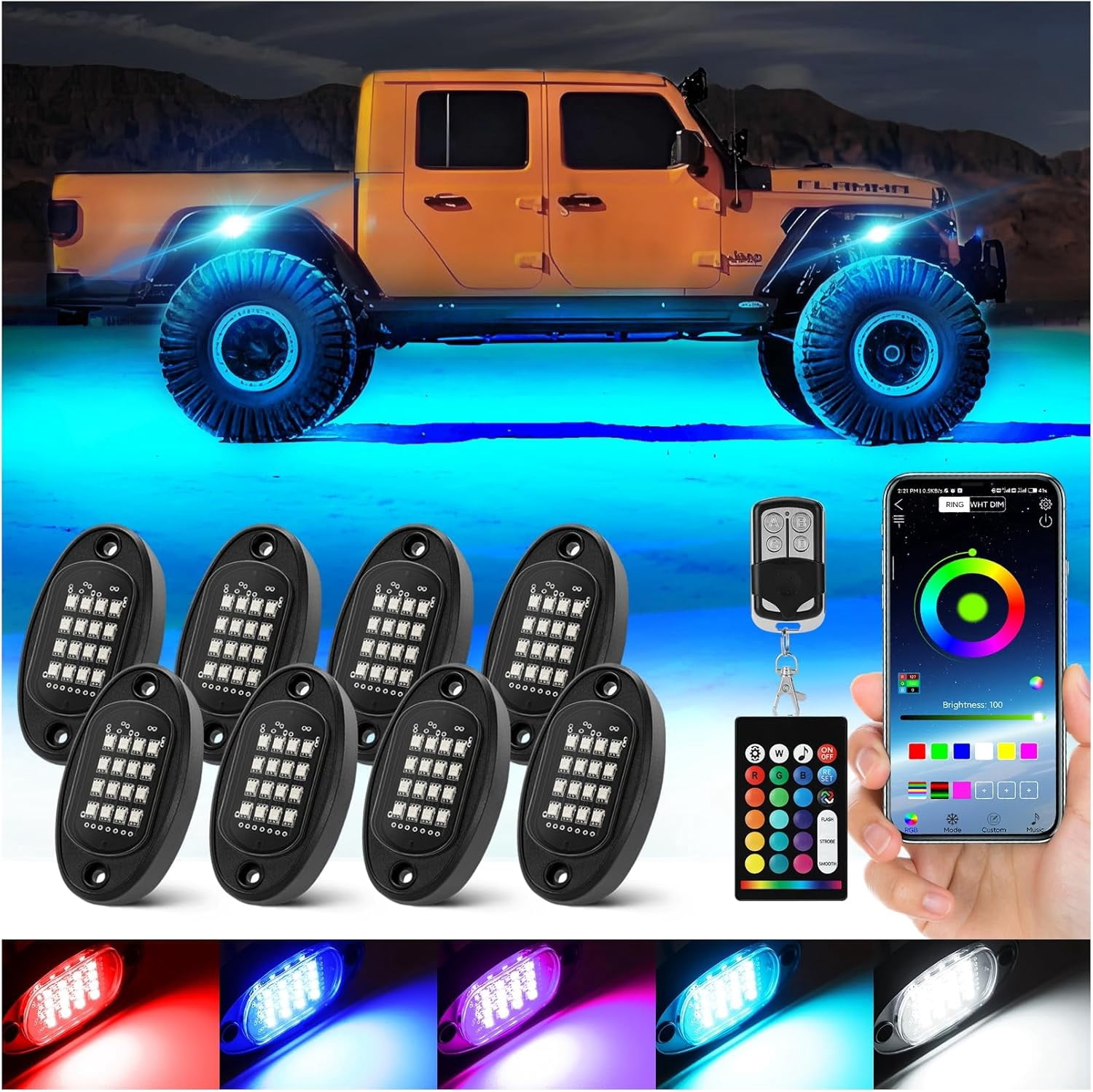Upgraded 6 Pods Segmented RGB LED Rock Lights for ATV UTV Golf Cart ...