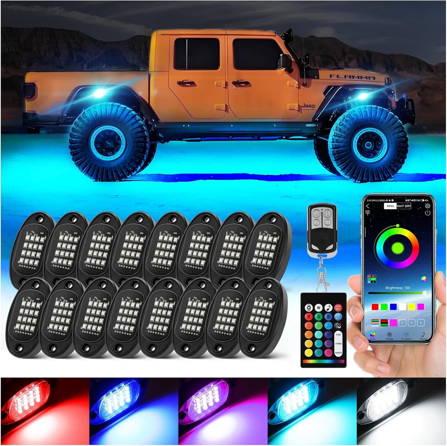 Upgraded 6 Pods Segmented RGB LED Rock Lights for ATV UTV Golf Cart ...