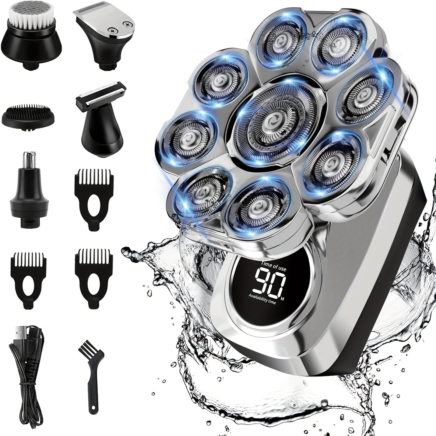 Upgraded 6-in-1 Men's Electric Shaver for Bald Heads, Wet/Dry LED ...